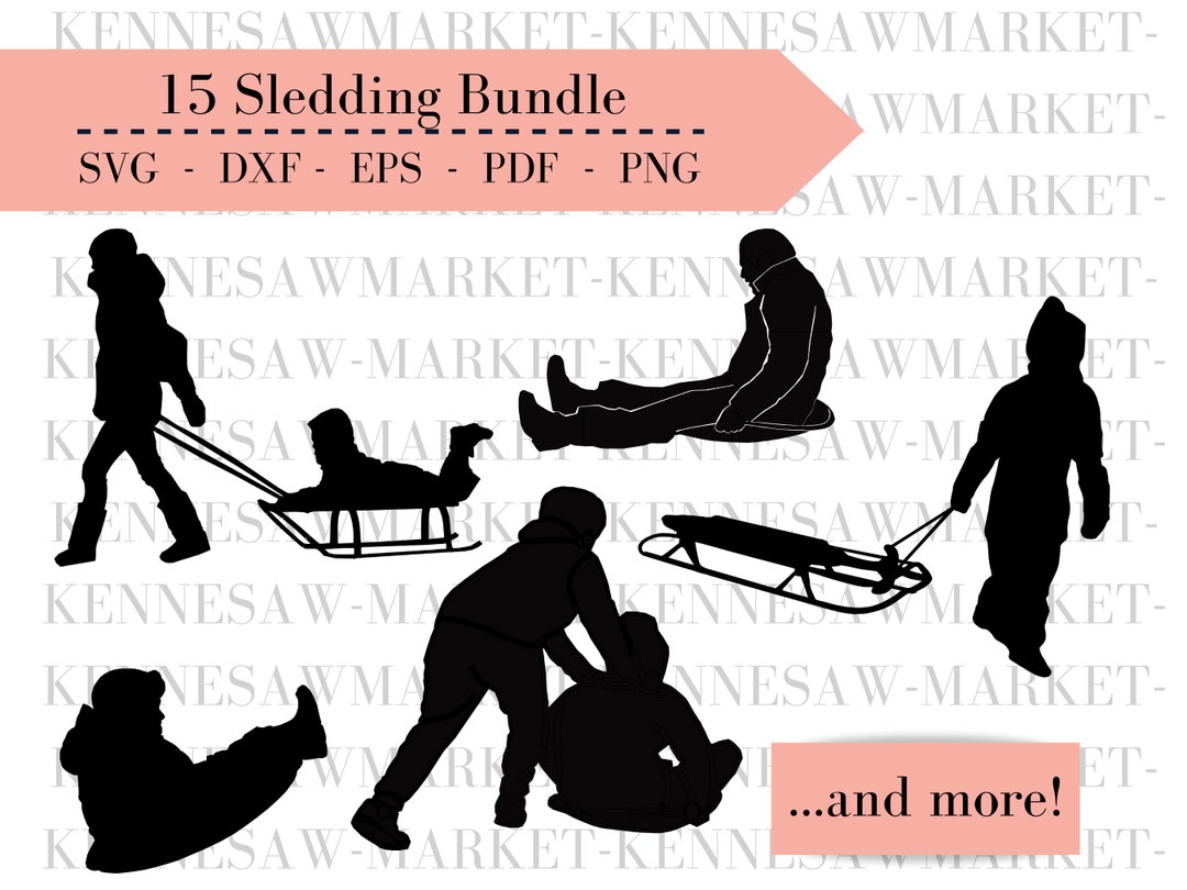 Winter Sledding Silhouette Bundle With Svg, Dxf, Eps, Pdf, Png ...
