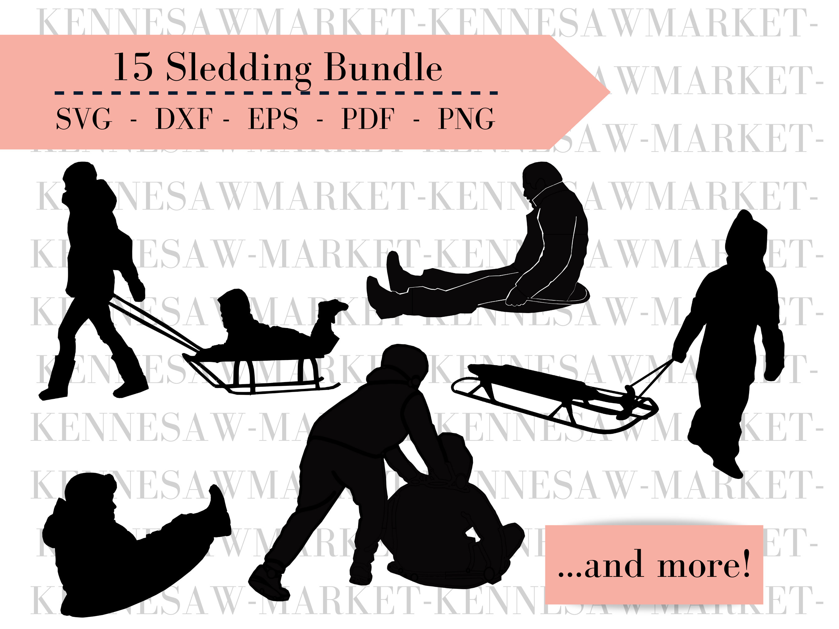 Winter Sledding Silhouette Bundle With Svg, Dxf, Eps, Pdf, Png ...