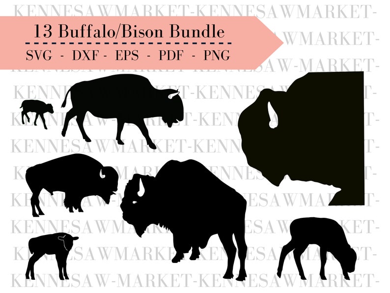 Buffalo/bison Silhouette Bundle With Svg, Dxf, Eps, Pdf, Png/realistic ...