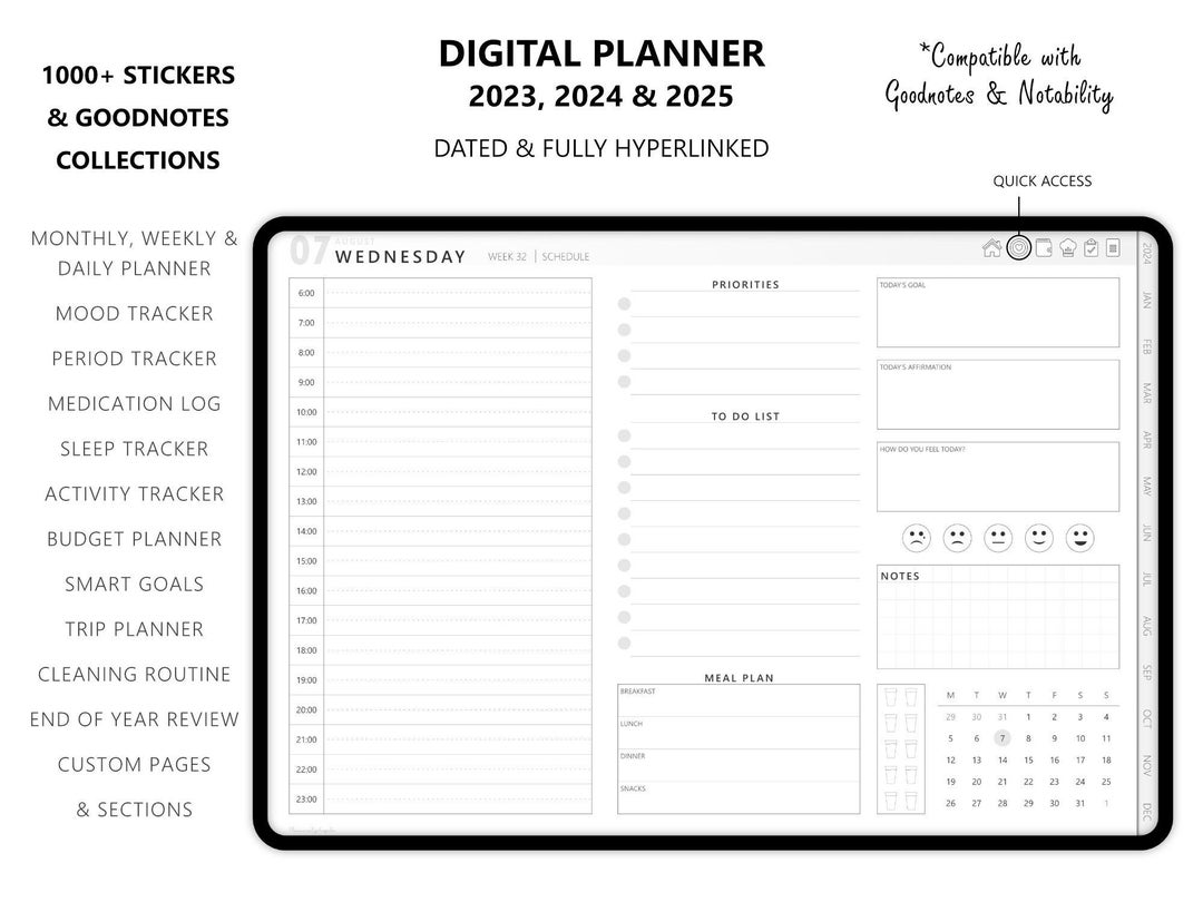 Digital Planner 2024 Dated Daily, Weekly, Monthly Planner for ...