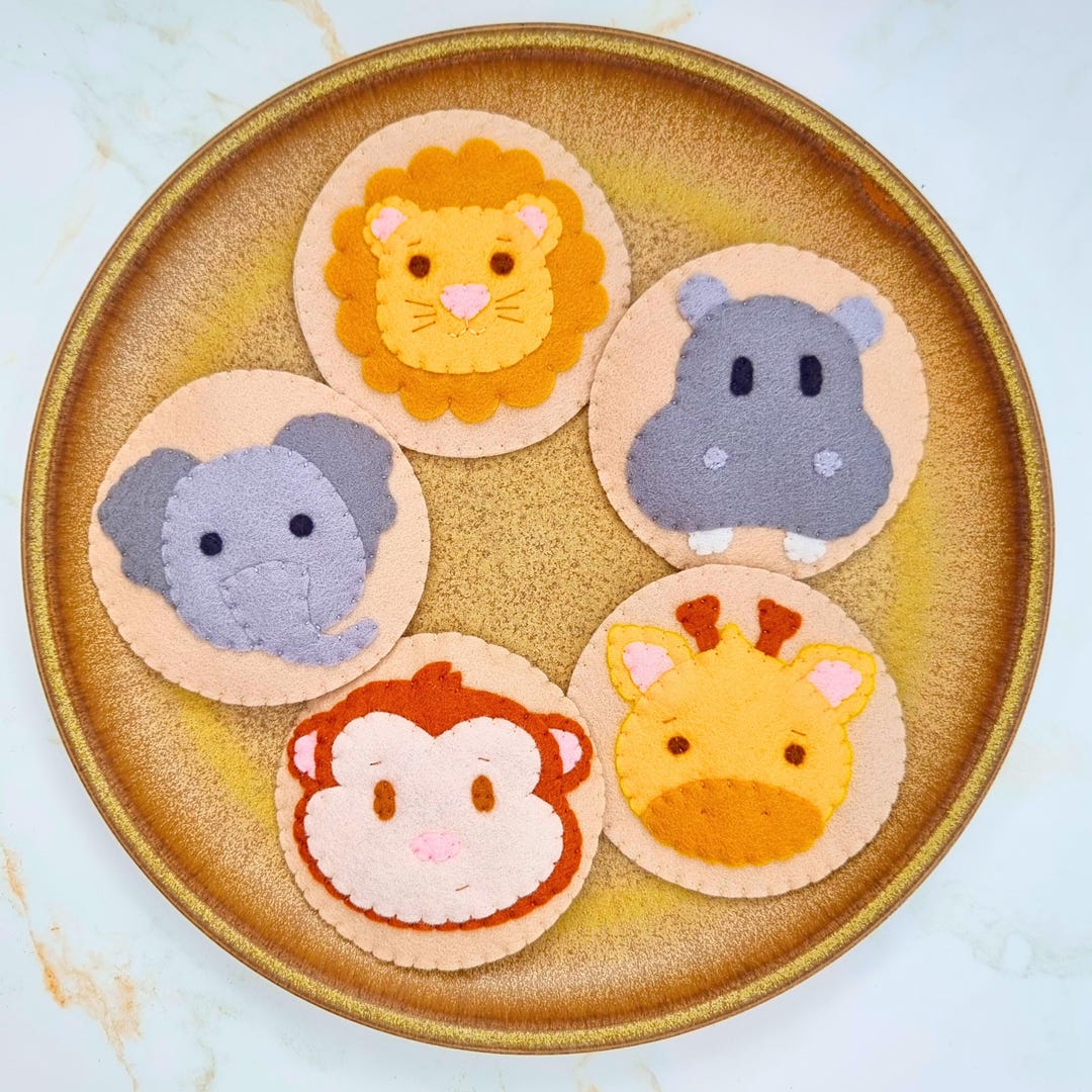 5 Safari Animal Felt Biscuits: DIY Ornaments, Magnets, Play Food (PDF ...