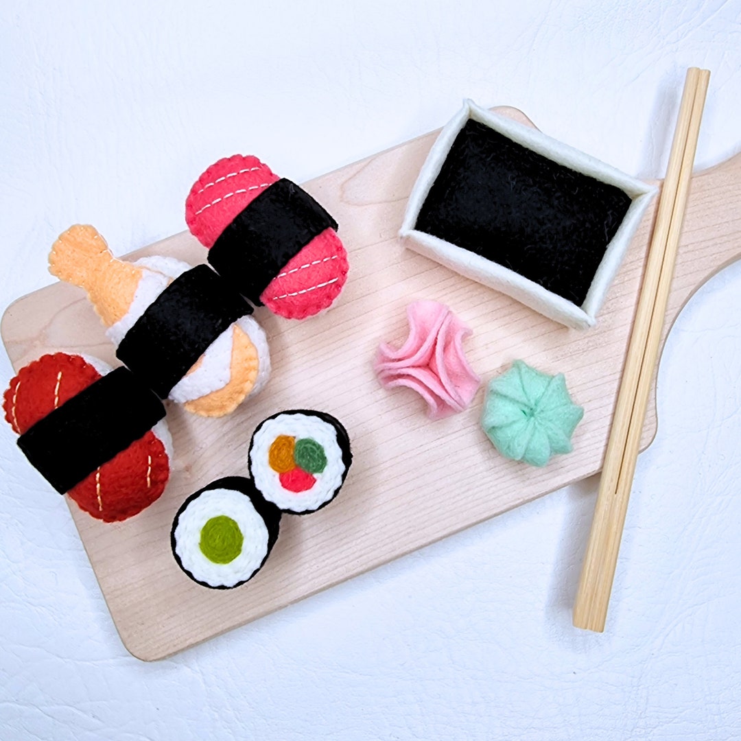 Sushi Playset (100% Wool Felt) for Kids Pretend Play Kitchen, Shop ...