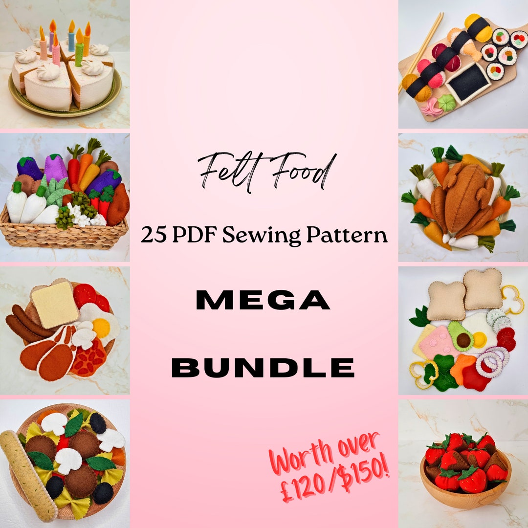 Felt Food Playset PDF Sewing Pattern MEGA BUNDLE Breakfast, Lunch ...