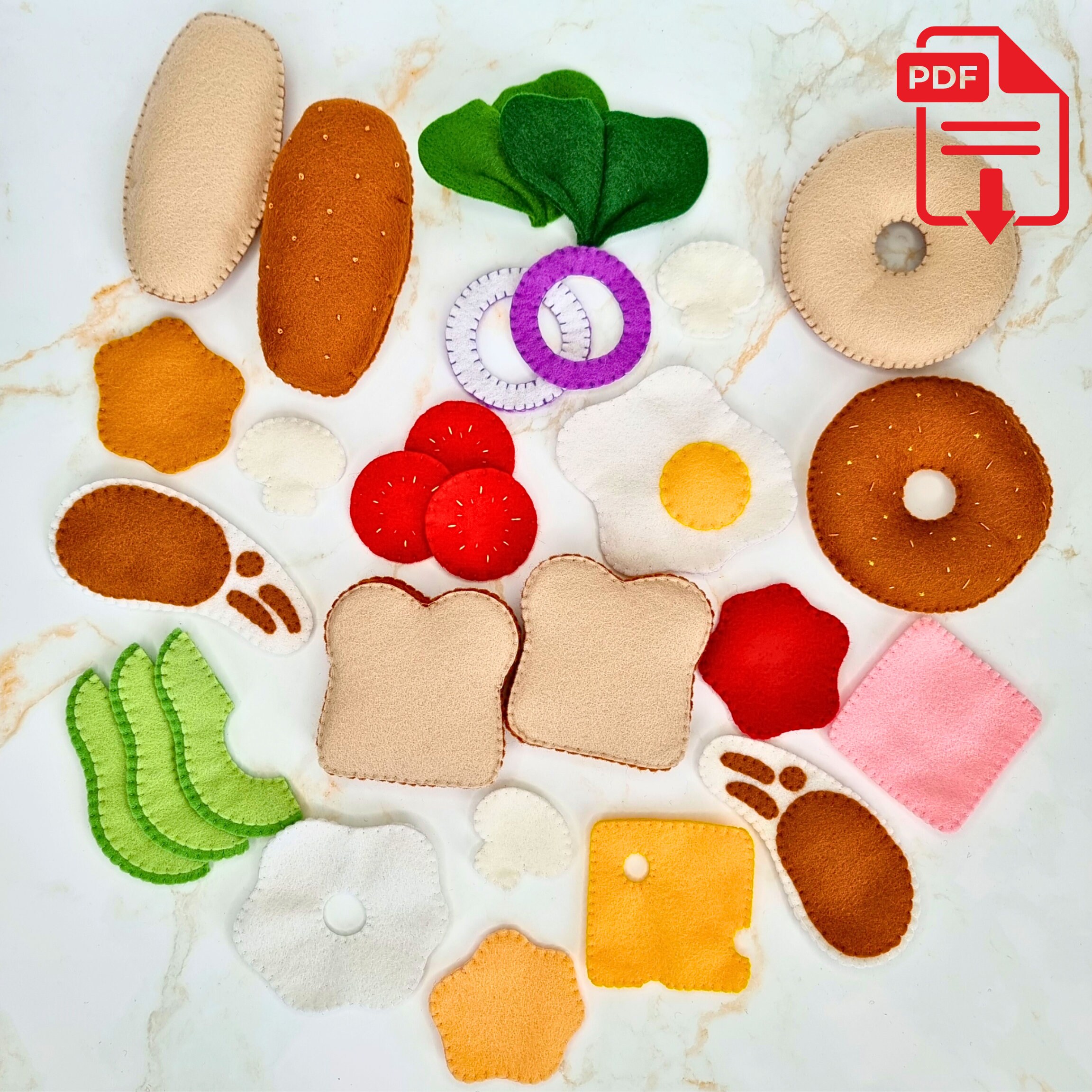 Felt Sub Sandwich and Bagel Playset PDF Sewing Pattern, Easy Beginner Felt Food Pattern for Kids ...
