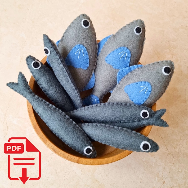 Felt Sardine Fish PDF Sewing Pattern for Kids Play Kitchen, Food ...