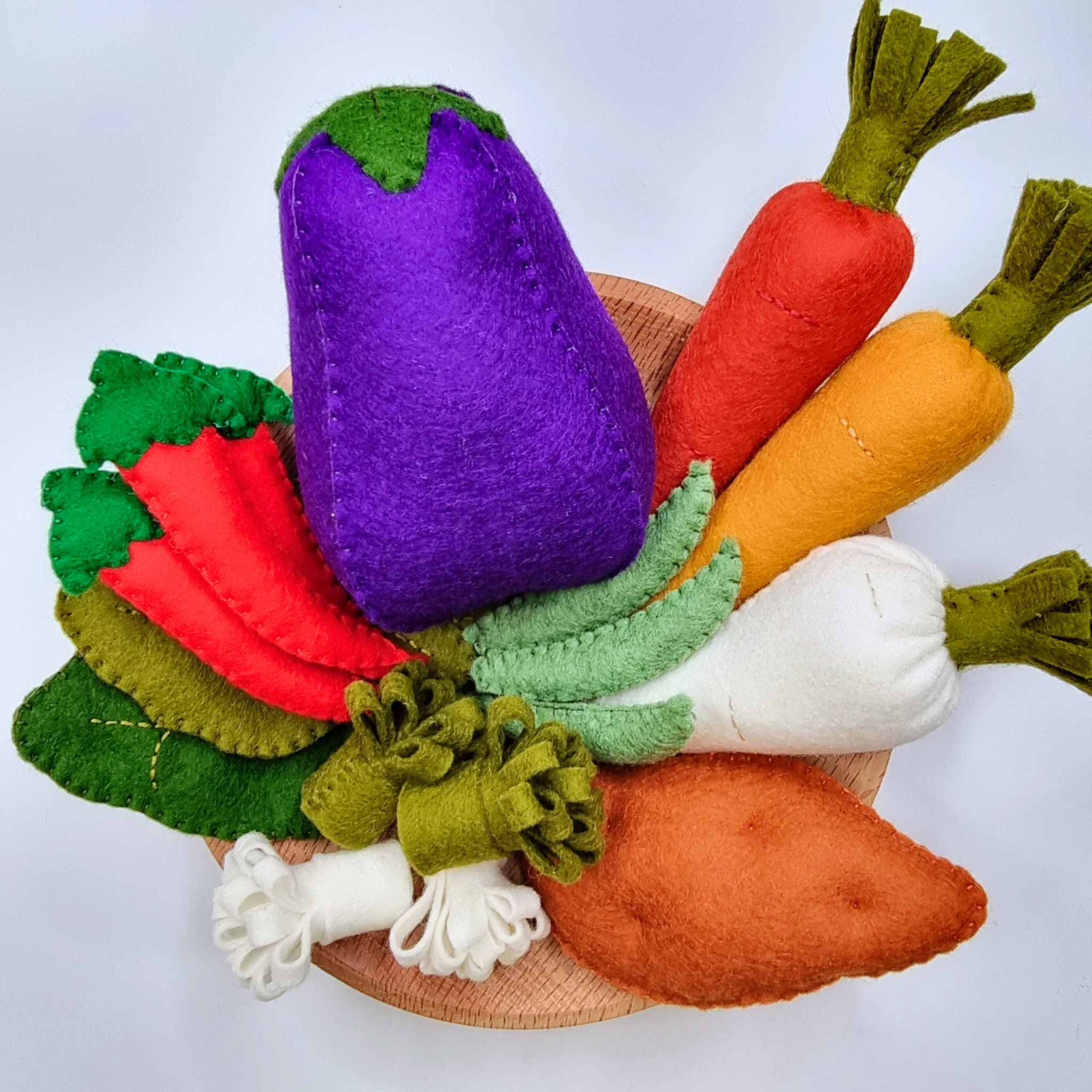 Felt Vegetable Sewing Pattern: 3D Potato, Eggplant, Carrot, Chili ...