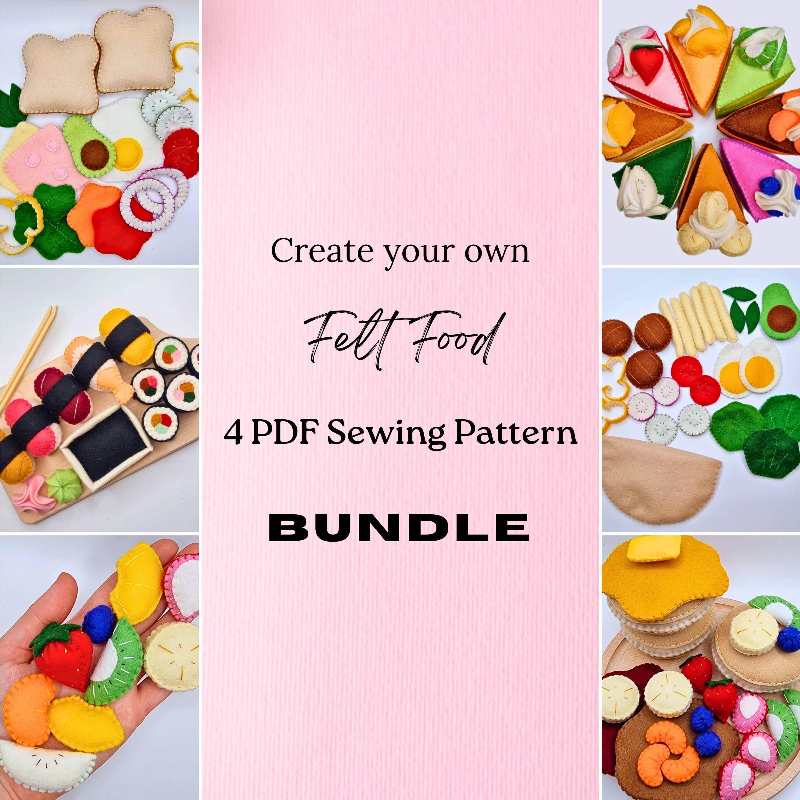 CUSTOM Felt Food PDF Sewing Pattern BUNDLE Easy Felt Food Patterns for ...