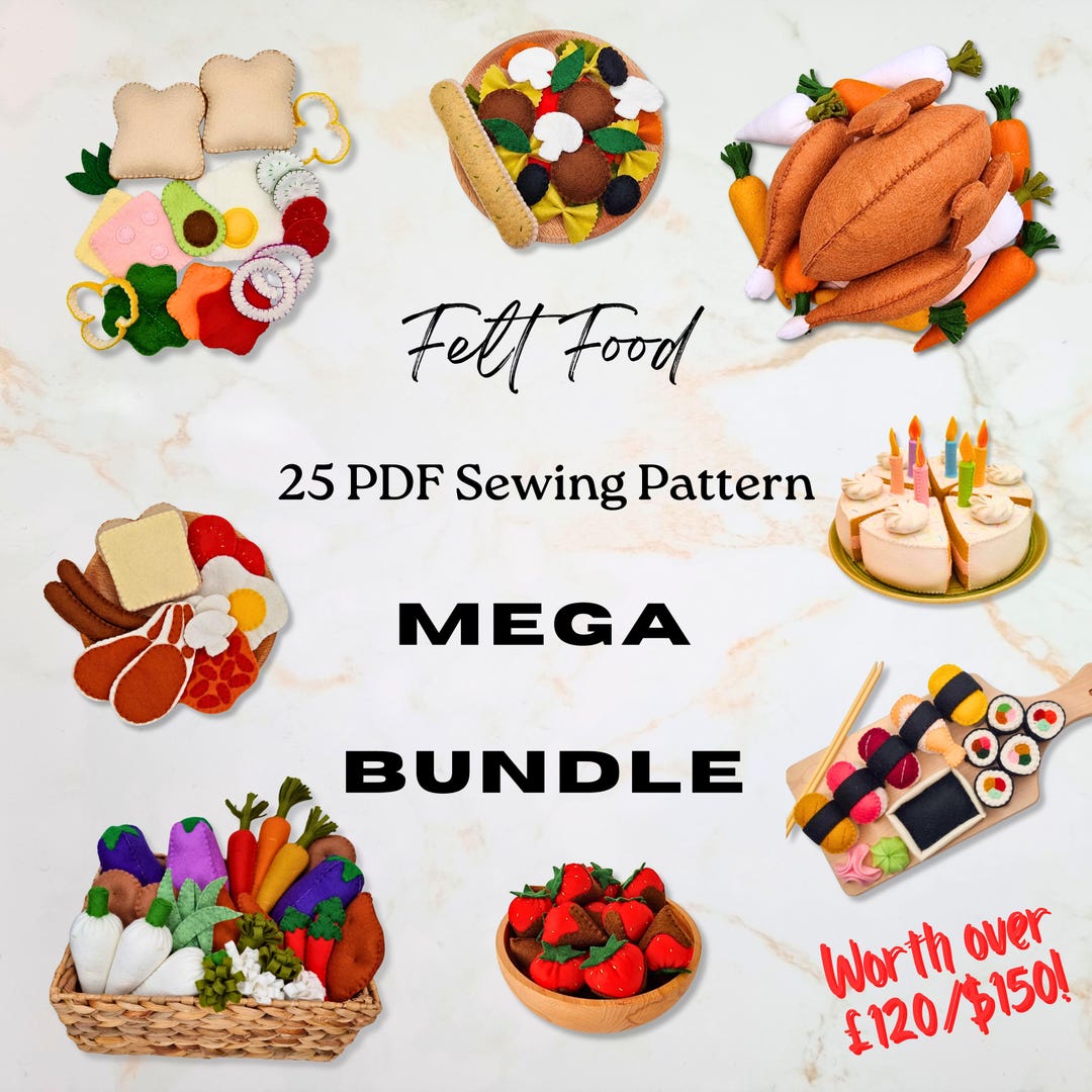 Felt Food Playset PDF Sewing Pattern MEGA BUNDLE - Breakfast, Lunch ...