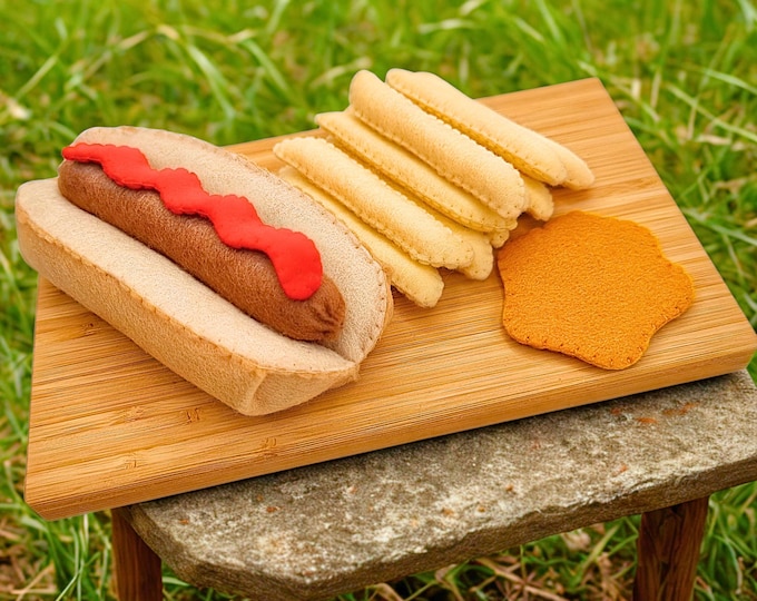 Felt Hotdog, Play Hotdog, Felt Food, Roastable Hotdog on Bun, Ketchup ...