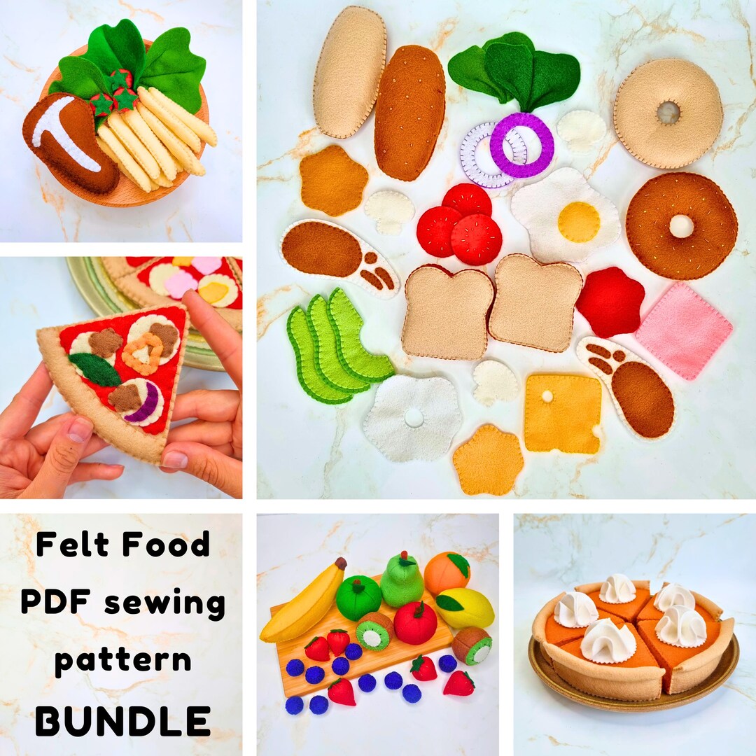 5 Felt Food Playset Sewing Pattern Bundle: Easy Needle Craft Sewing ...
