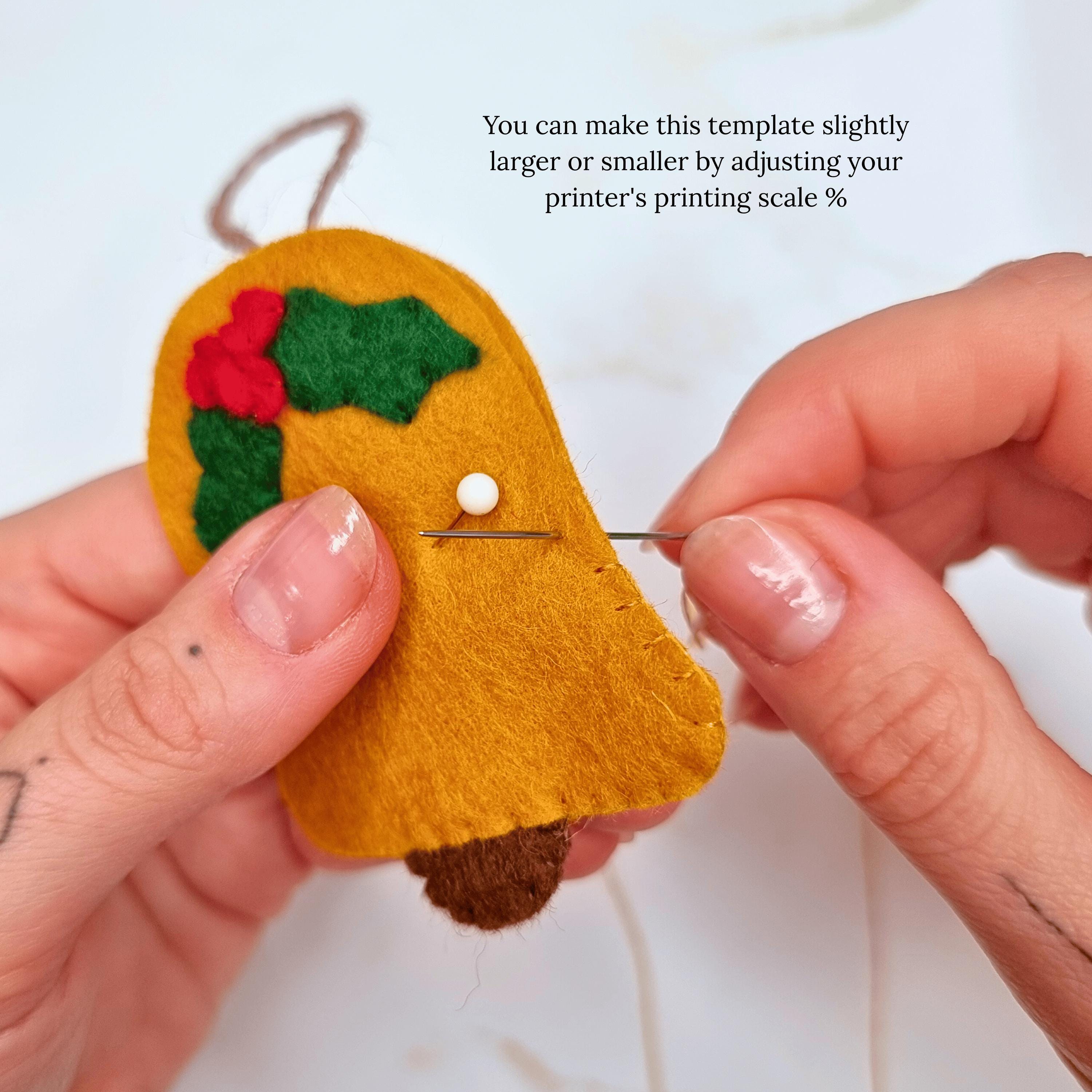 Felt Christmas Bell With Holly Sewing Pattern: DIY Hanging Ornaments ...