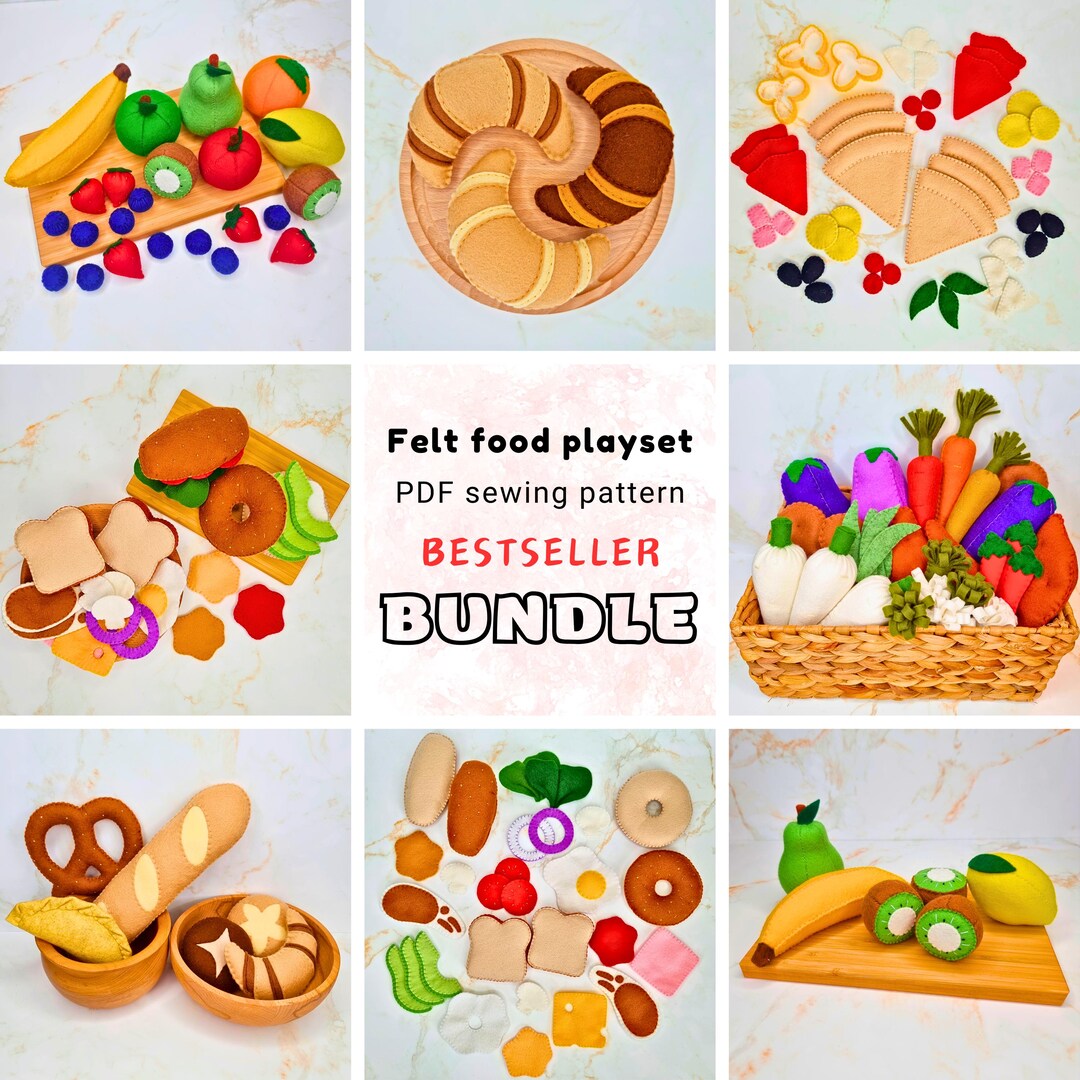 BESTSELLER Felt Food Playset Sewing Pattern Bundle: Bread, Fruit ...