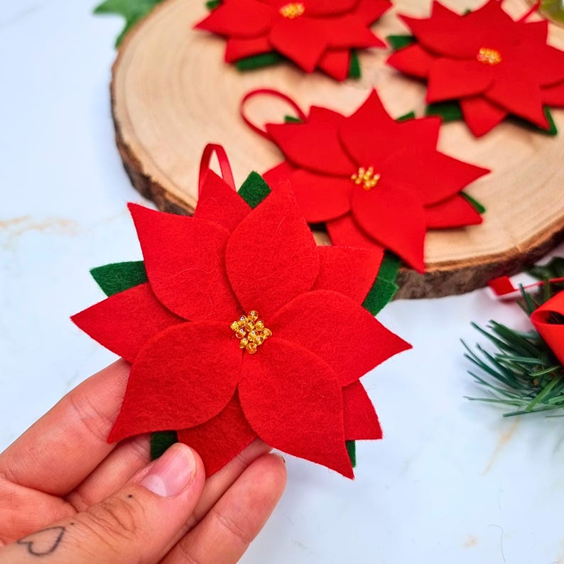 Felt Christmas Poinsettia Sewing Pattern: Festive DIY Ornaments and ...