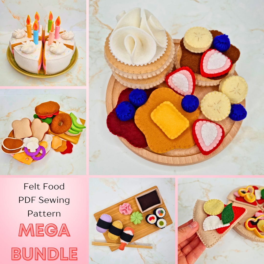 Felt Food Playset PDF Sewing Pattern MEGA BUNDLE - Pizza, Fruit, Vegetables, Pasta and Pancakes ...