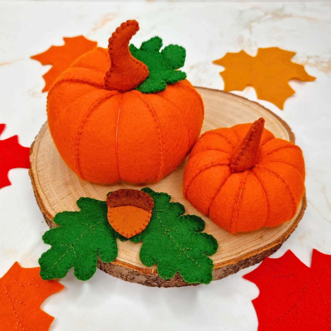 Felt Pumpkin, Acorn & Leaf Sewing Pattern: Autumn Garland Ornaments ...