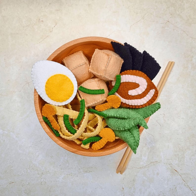 Felt Ramen Noodle Bowl With Toppings Sewing Pattern: DIY Play Food ...