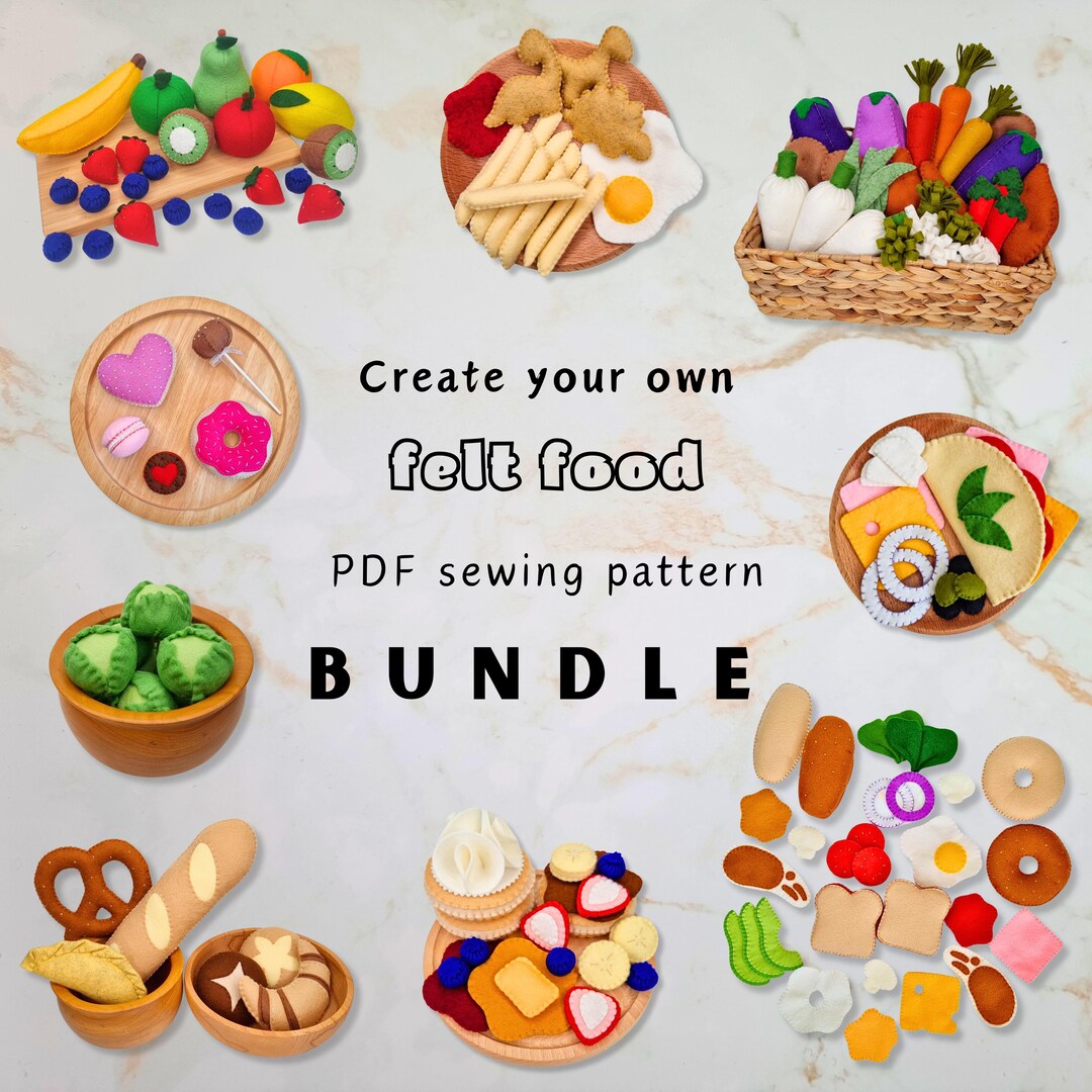 Buy CUSTOM 4 Felt Food PDF Sewing Pattern BUNDLE - Choose Patterns Like ...