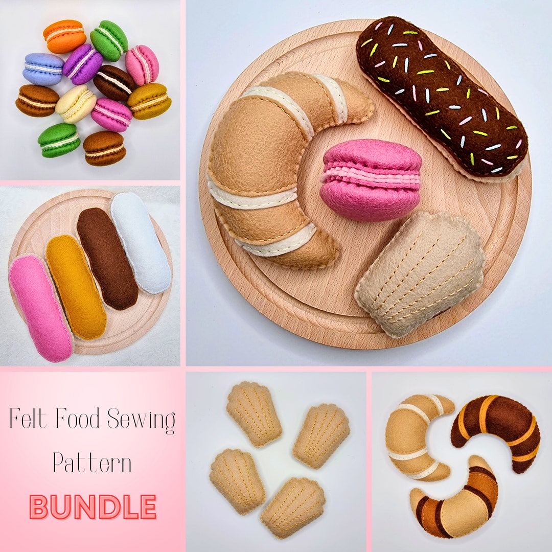 French Food PDF Sewing Pattern Bundle for felt macaron, croissant, éclair, madeleine easy ...