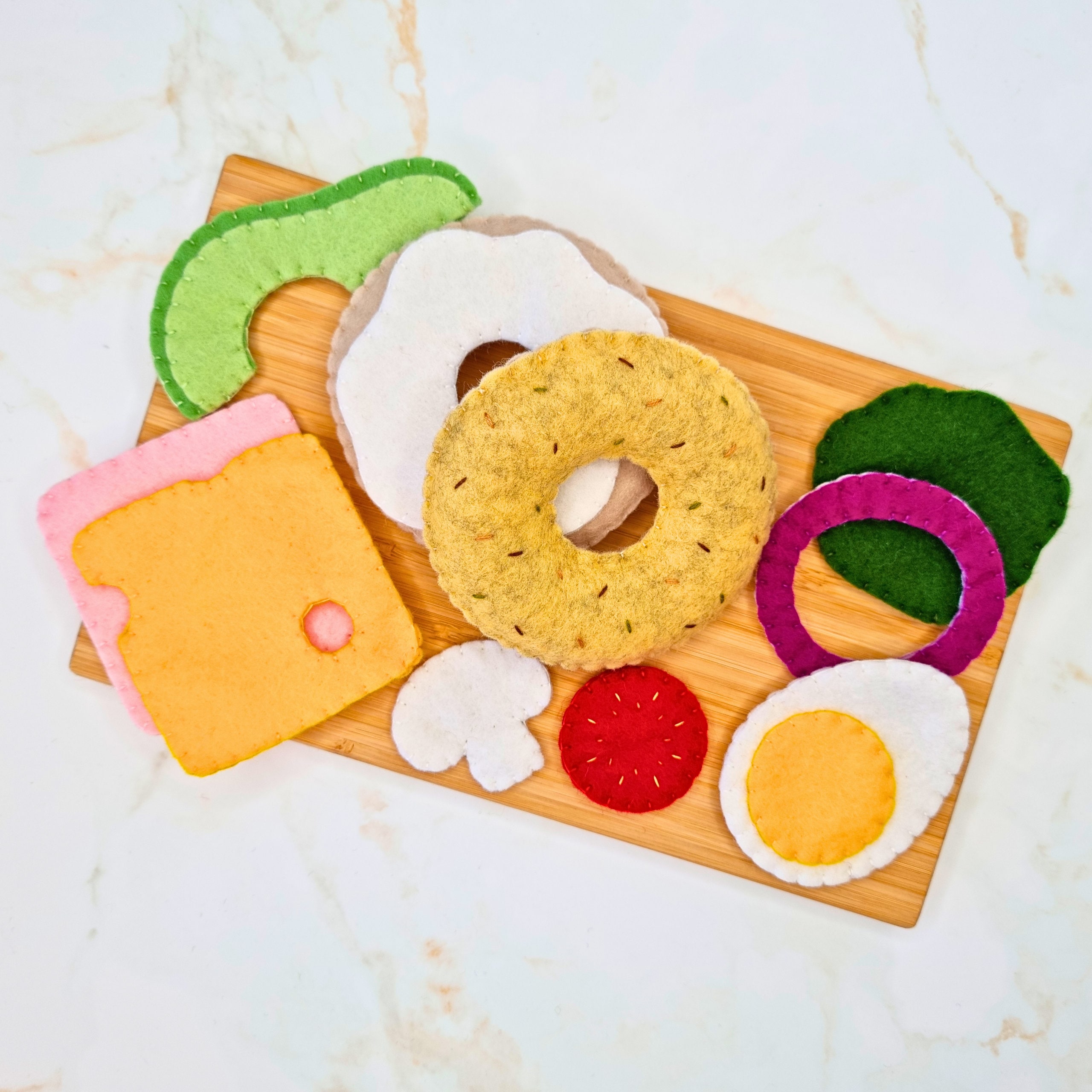 Bagel Playset 100% Wool Felt Kids Imaginative Play, Kitchen Playset ...