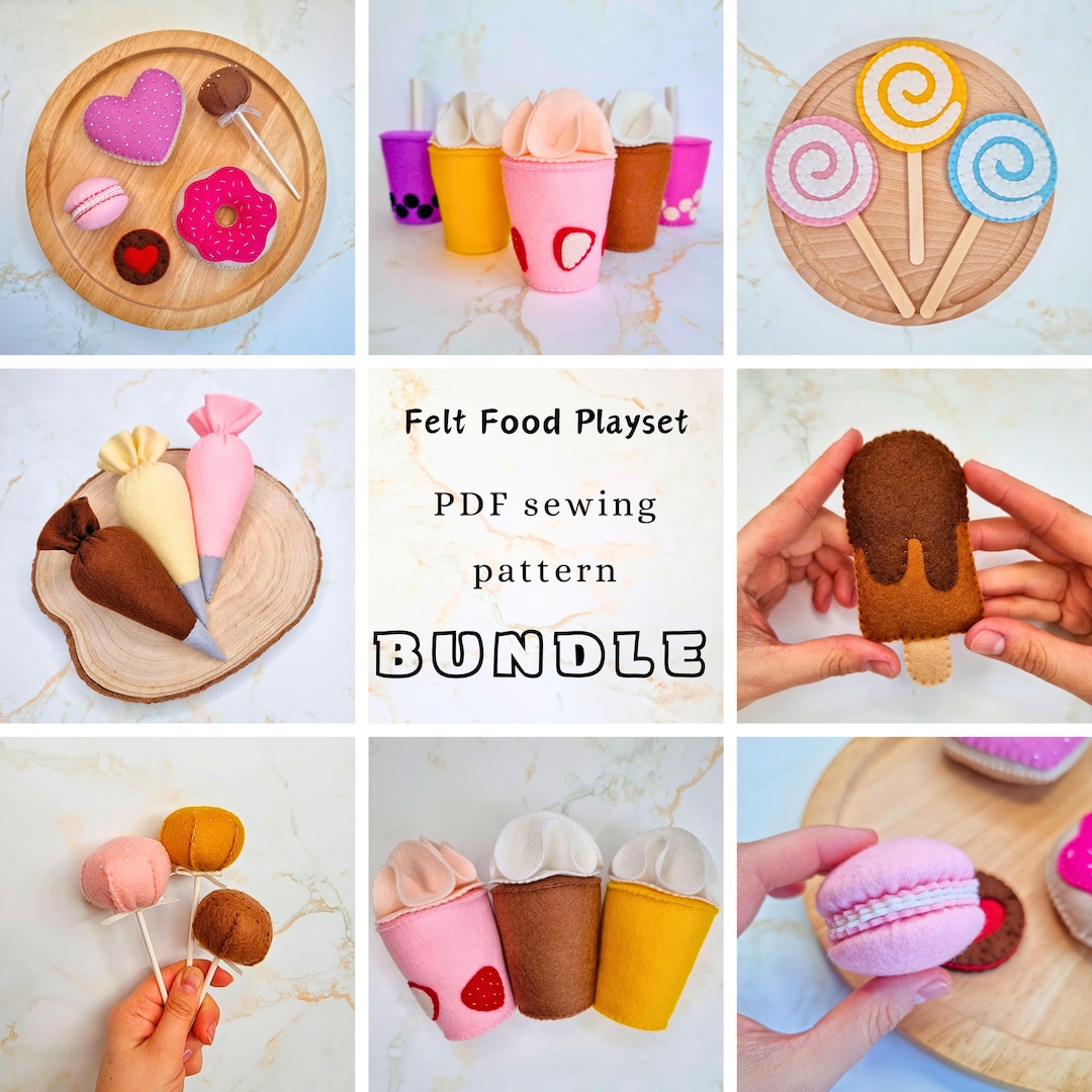 8 Felt Food Sewing Pattern Bundle: DIY Treats Playsets for Kids Play ...