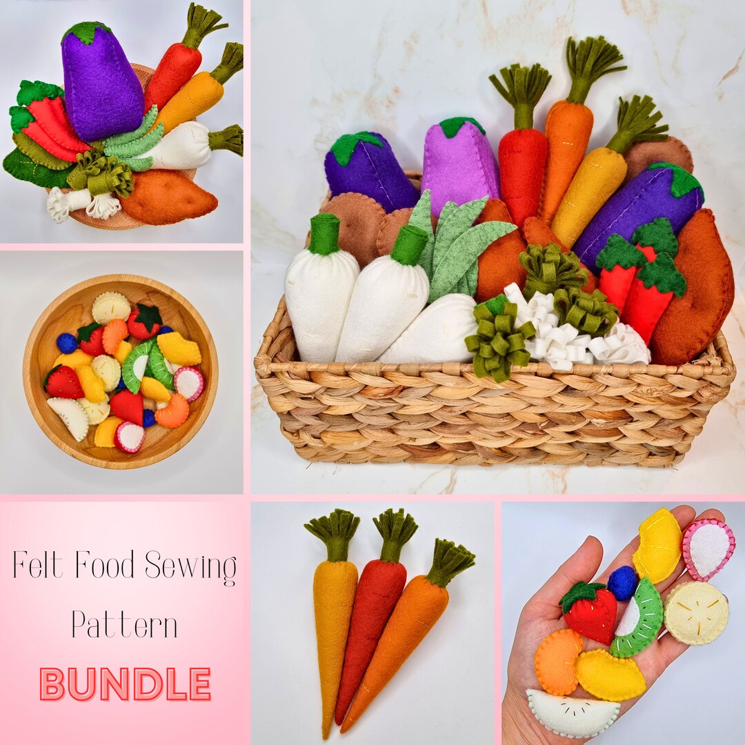 Felt Fruit & 3D Vegetable PDF Sewing Pattern BUNDLE, Perfect for Sewing Your Own Kids Pretend ...