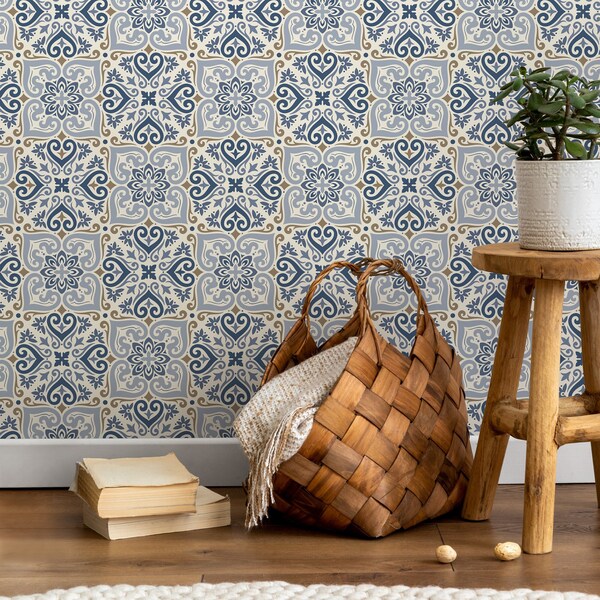 Blue Moroccan Tile Wallpaper - Etsy