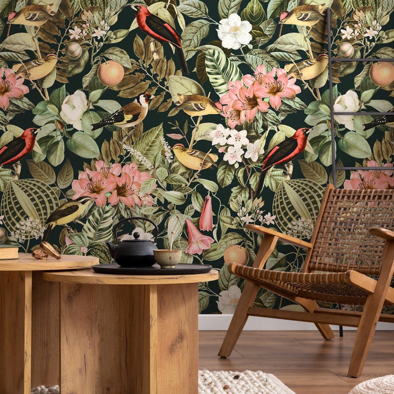 Dark Green Bird Wallpaper - Etsy