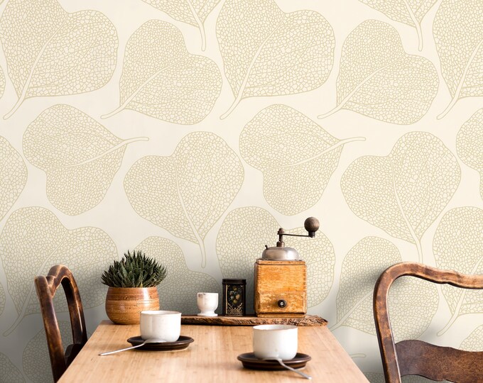 Beige Boho Leaf Wallpaper / Peel and Stick Wallpaper Removable ...