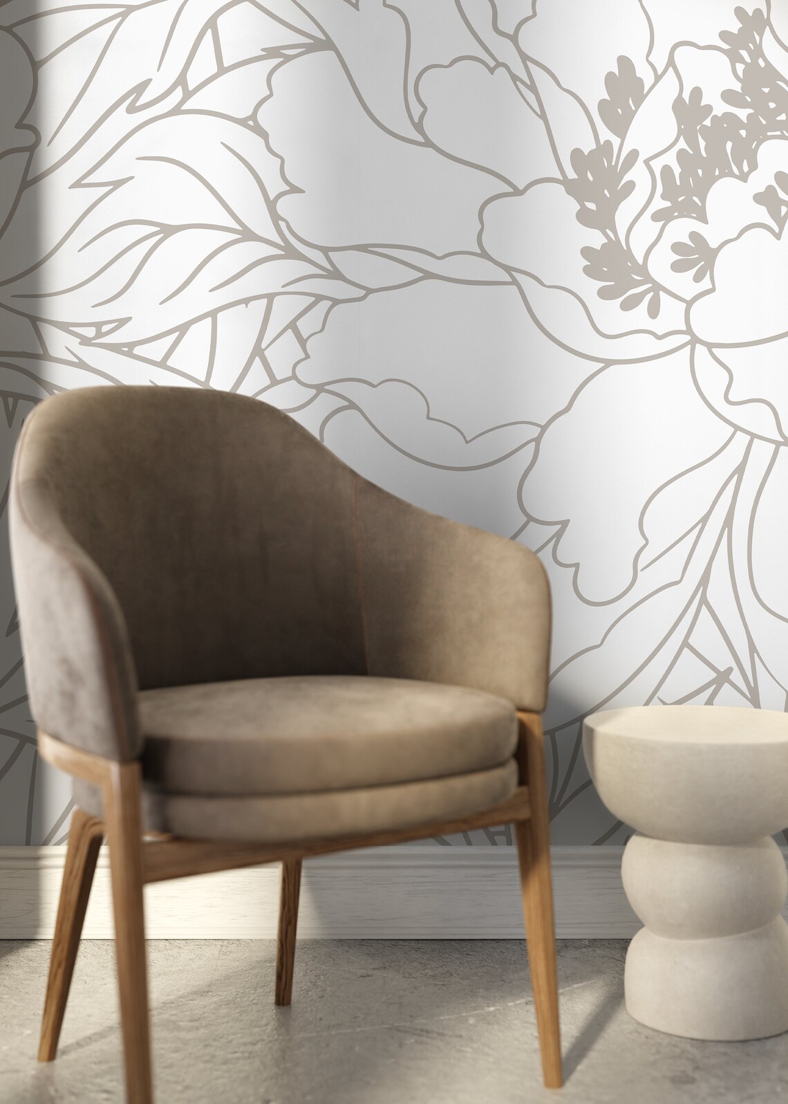 Neutral Large Floral Wallpaper / Peel and Stick Wallpaper - Etsy
