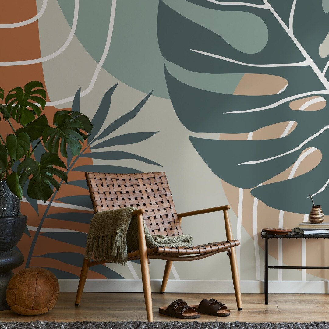 Tropical Abstract Mural Wallpaper Peel and Stick and Traditional ...