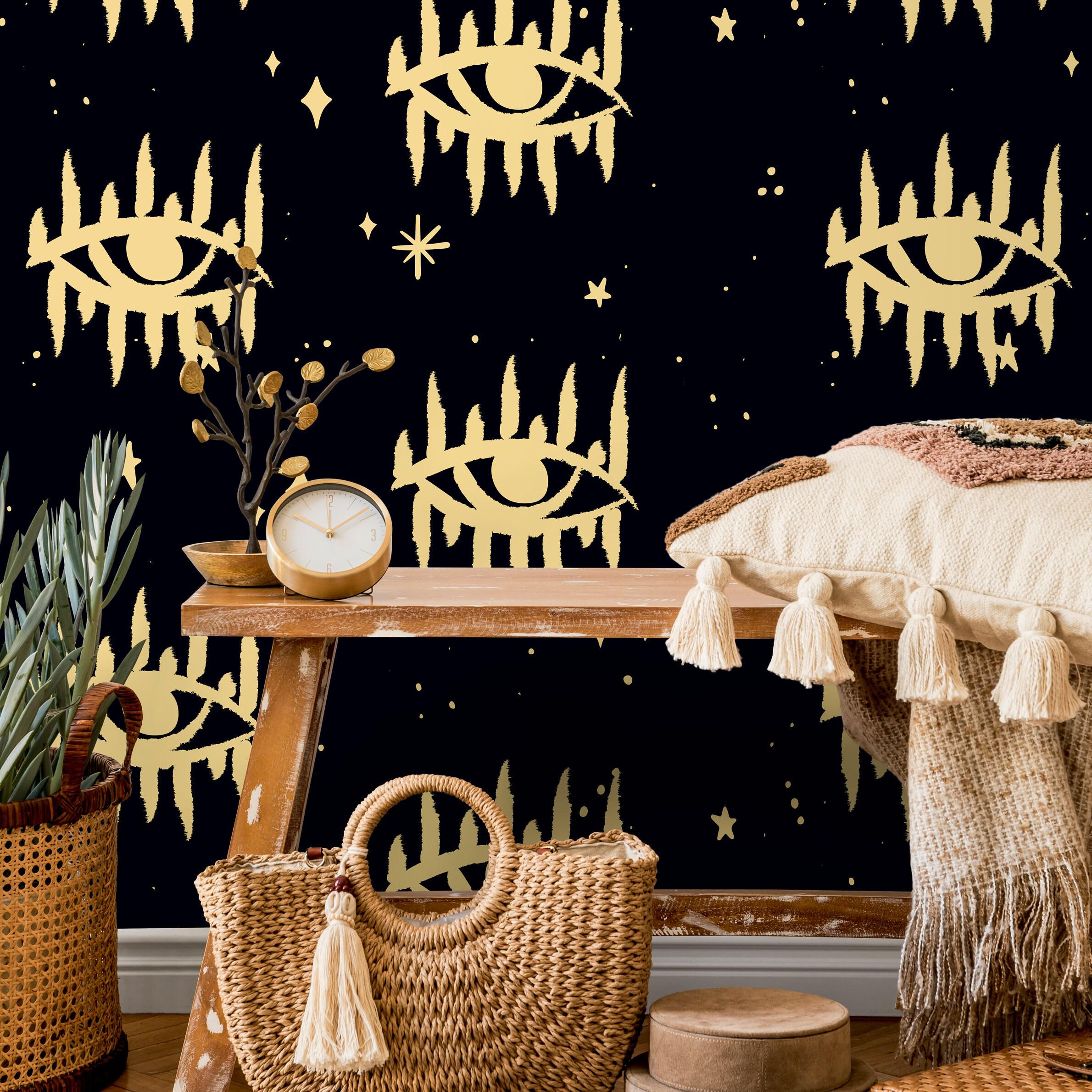 Gothic Wallpaper With Mystical Crying Eyes in Black and Gold - B931 - Etsy