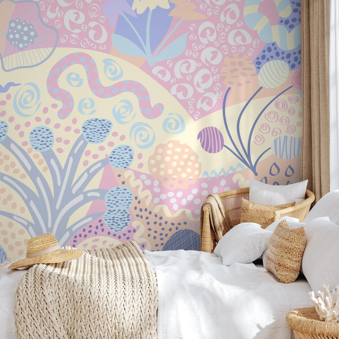 Whimsical Floral Lavender Cream Wallpaper - B743 - Etsy