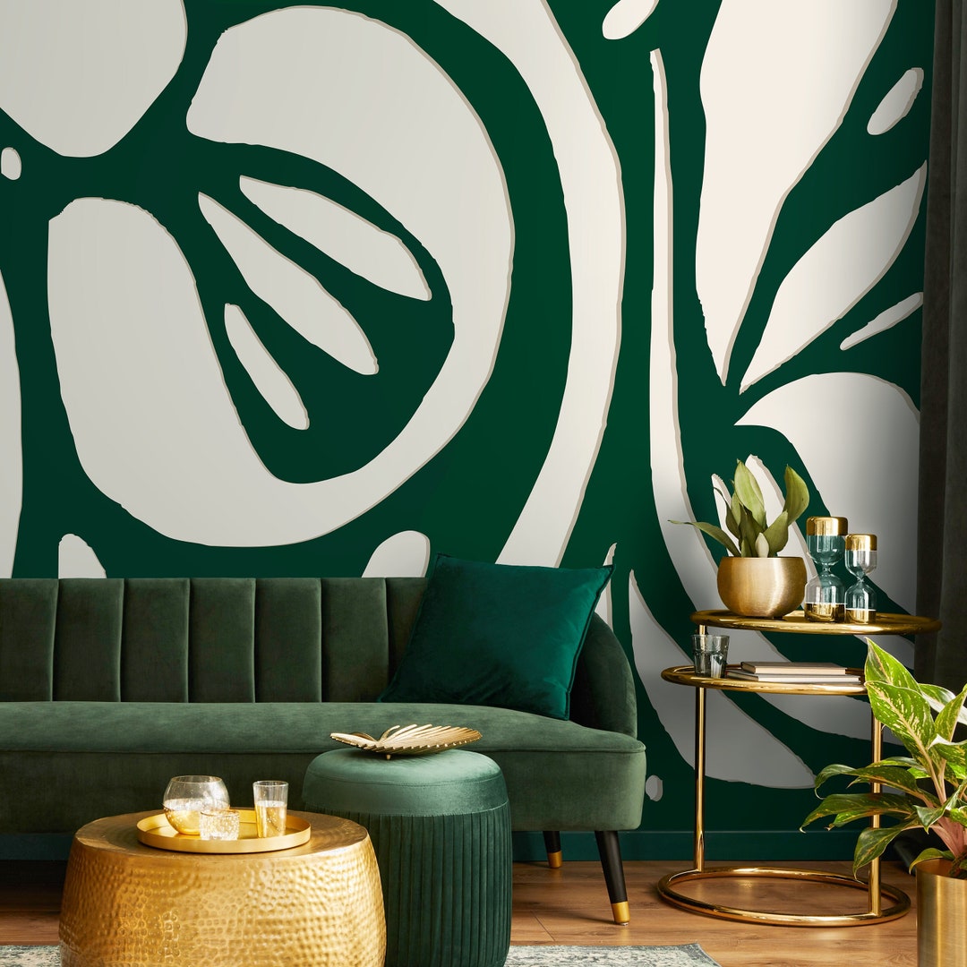 Green Abstract Art Mural Wallpaper Peel and Stick and Traditional ...
