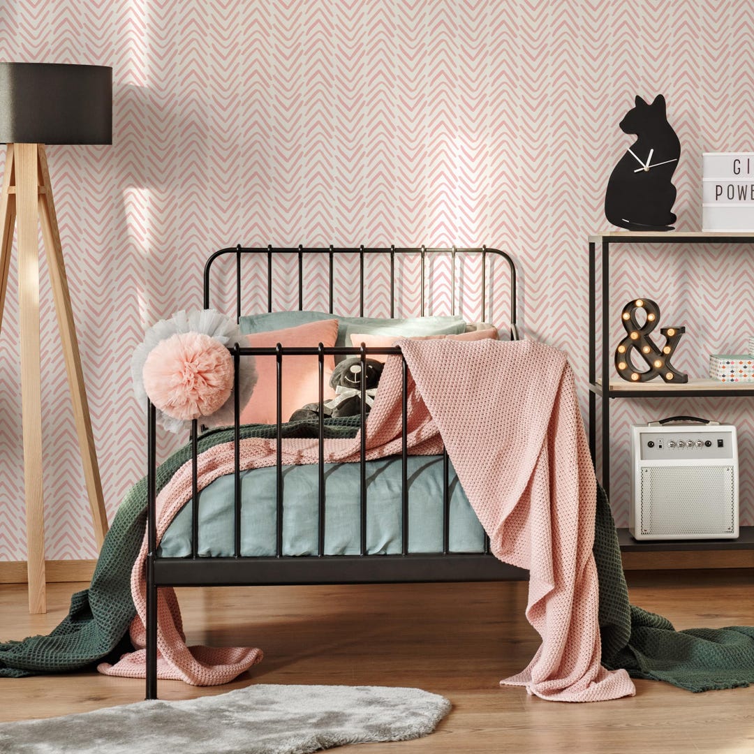 Boho Herringbone in Soft Pink Wallpaper Removable and Repositionable ...