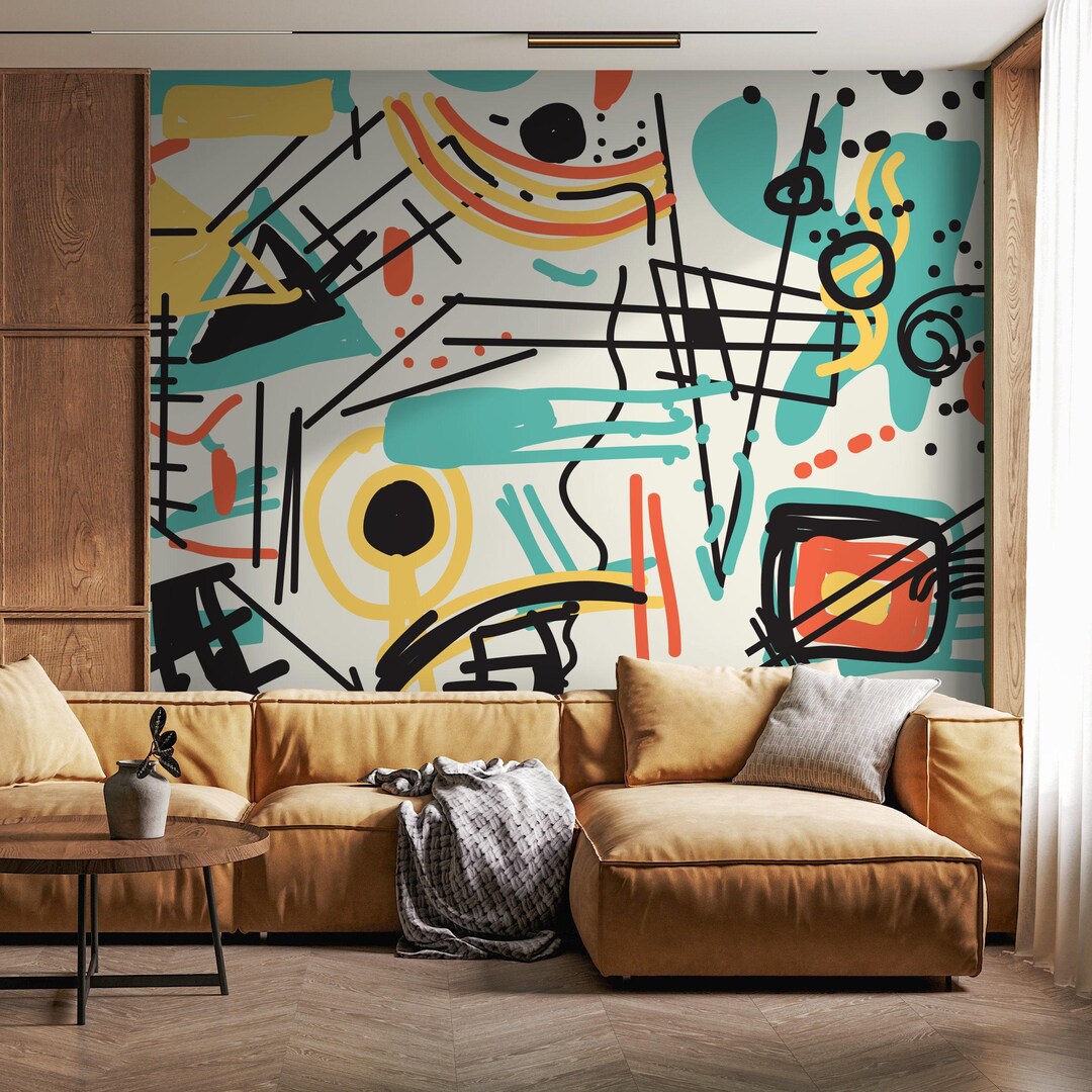 Abstract Bold Yellow Black Wallpaper - B706 - Etsy