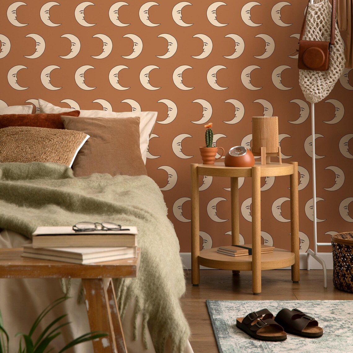 Art Deco Terracotta & Cream Crescent Moon Wallpaper - ZABZ - Etsy