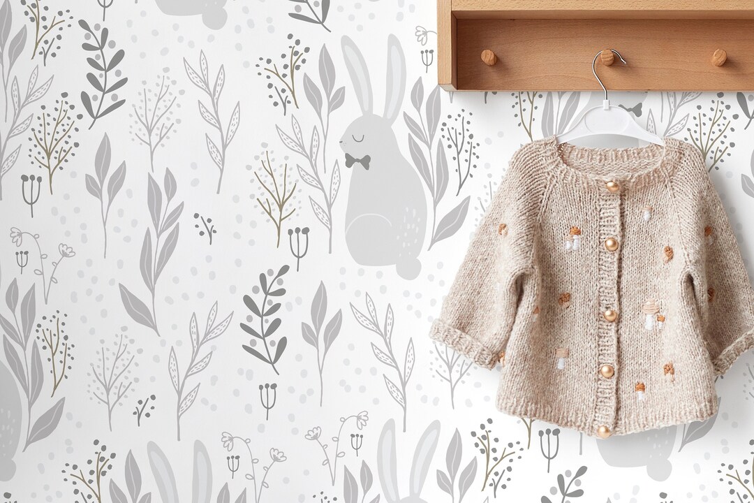 Neutral Bunny Nursery Wallpaper / Peel and Stick Wallpaper Removable ...