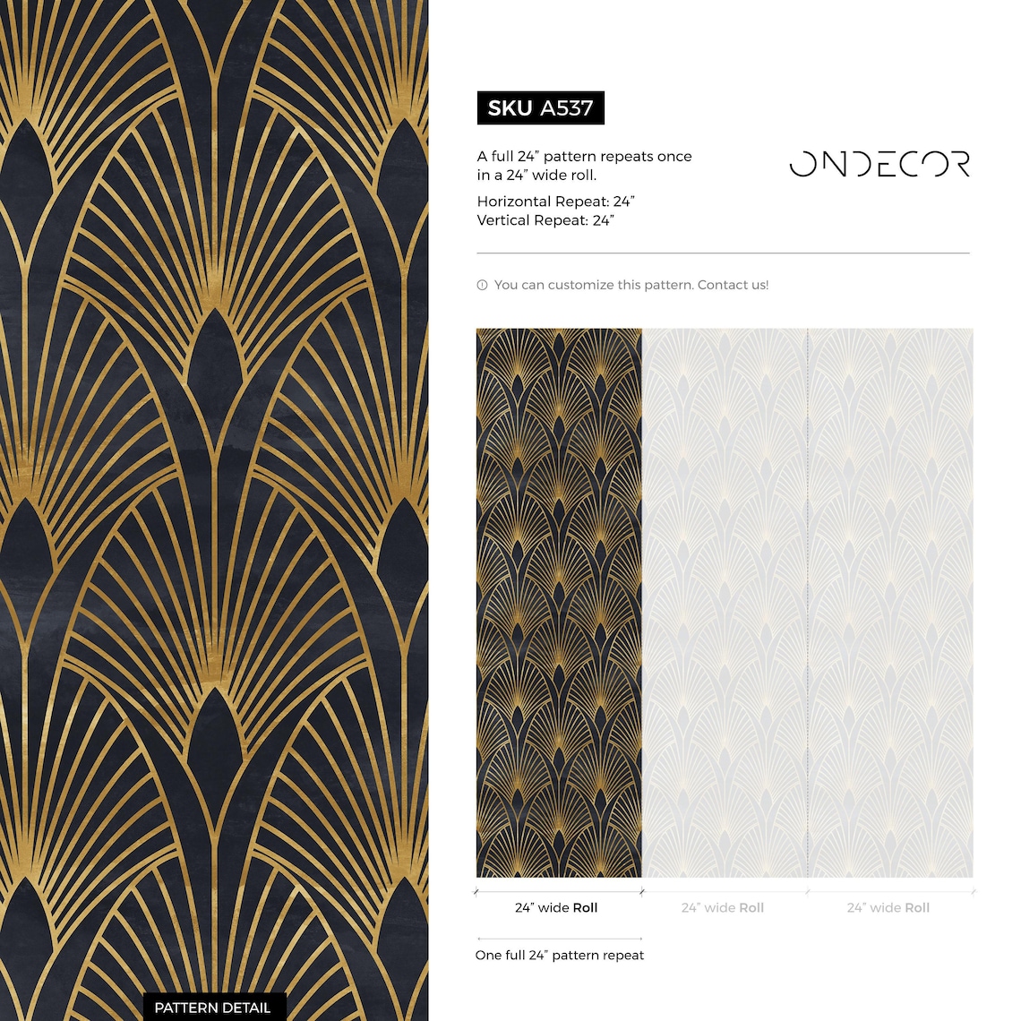 Art Deco Geometric Gold and Black Wallpaper - A537 - Etsy