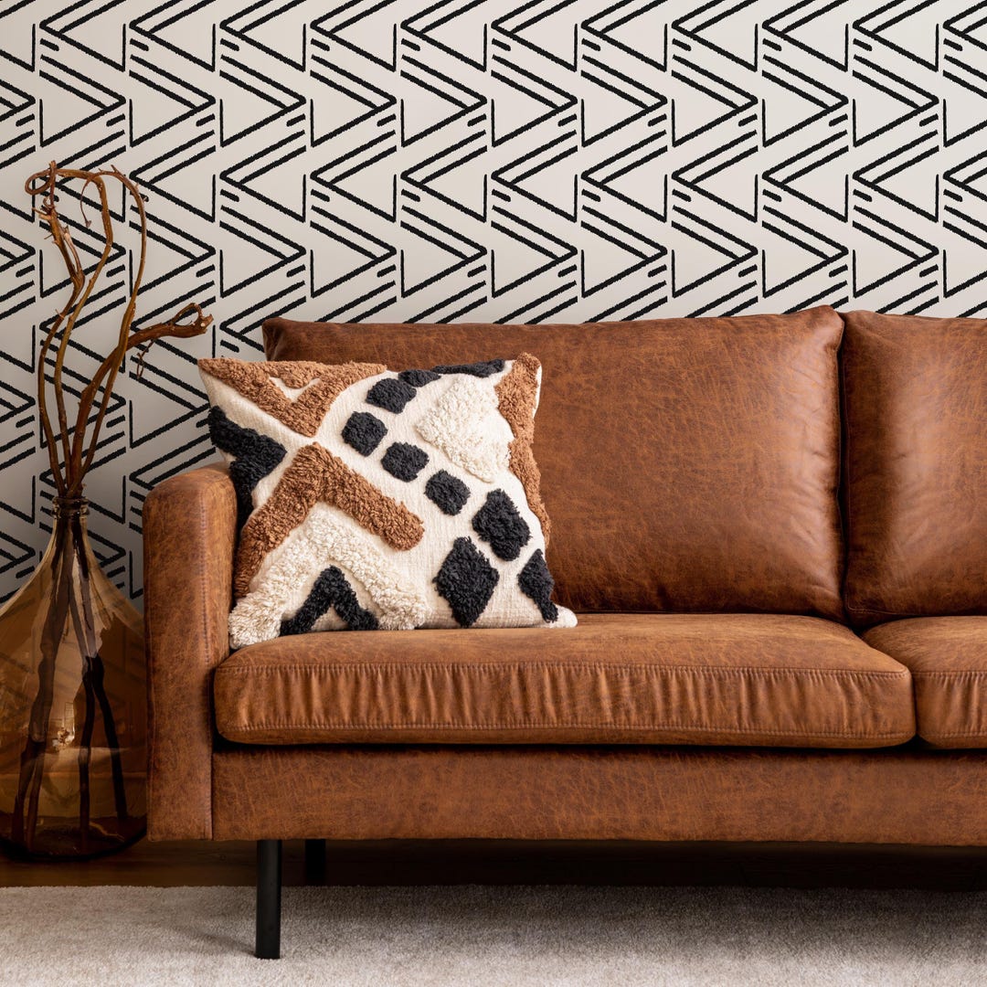 Geometric Wallpaper With Abstract V-shaped Lines in Black and Beige ...