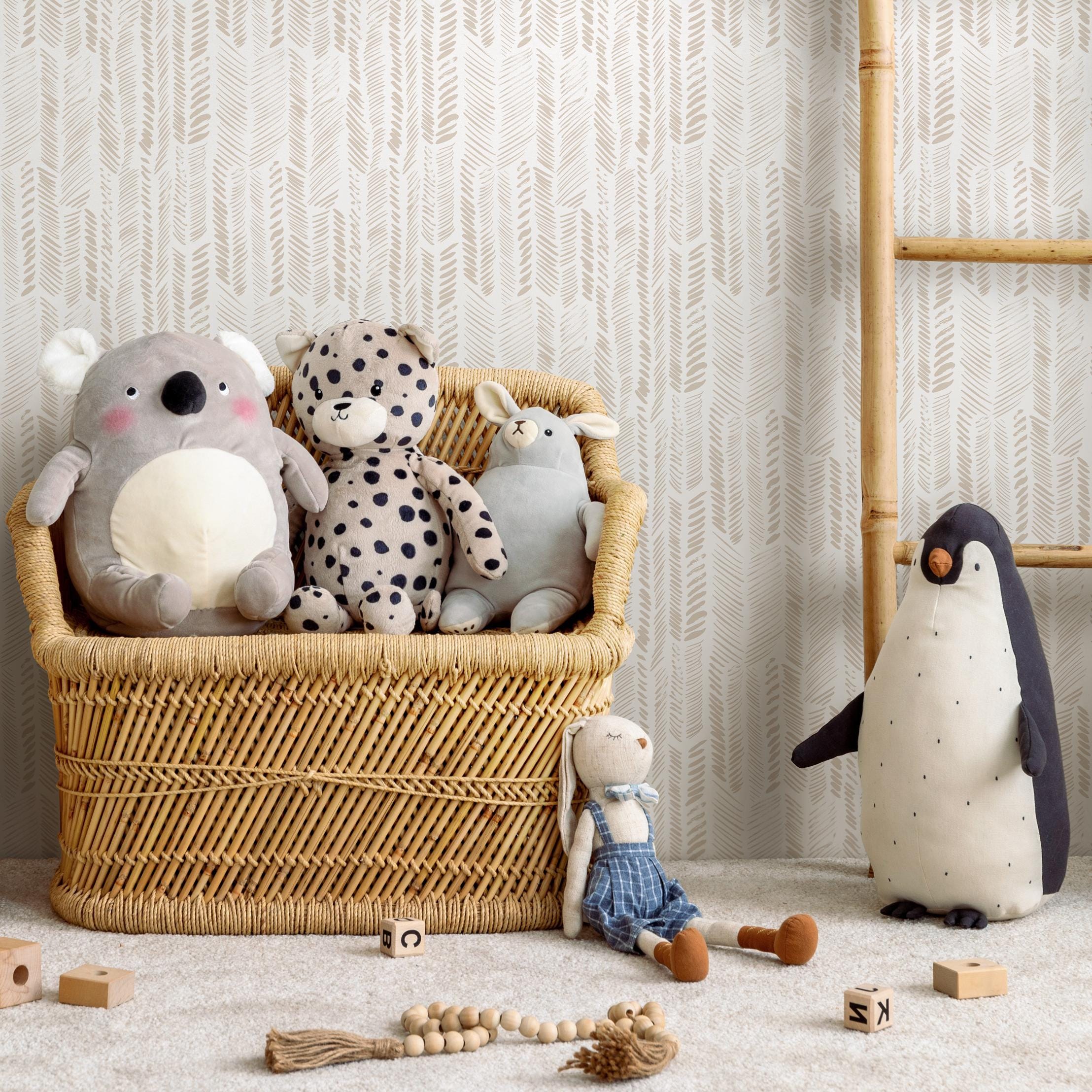 Neutral Boho Herringbone Wallpaper Peel and Stick and Traditional ...