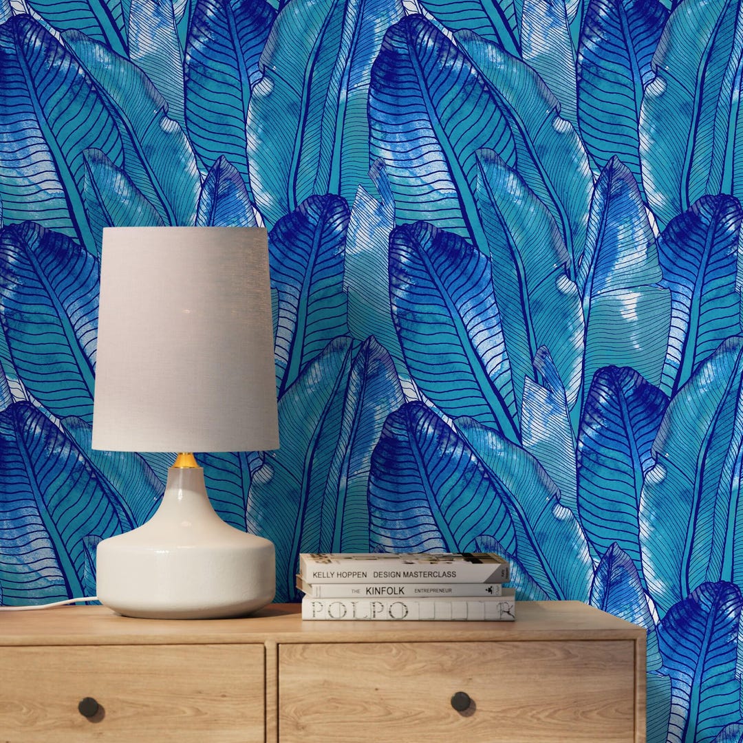 Contemporary Tropical Blue Wallpaper - A513 - Etsy