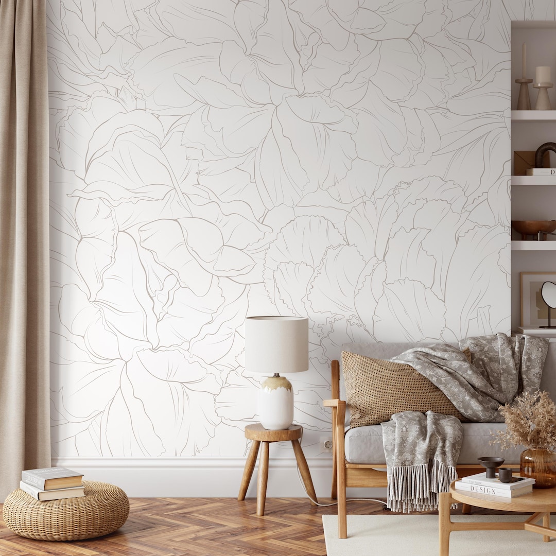 Minimalist Peony Beige Wallpaper - ZADU - Etsy