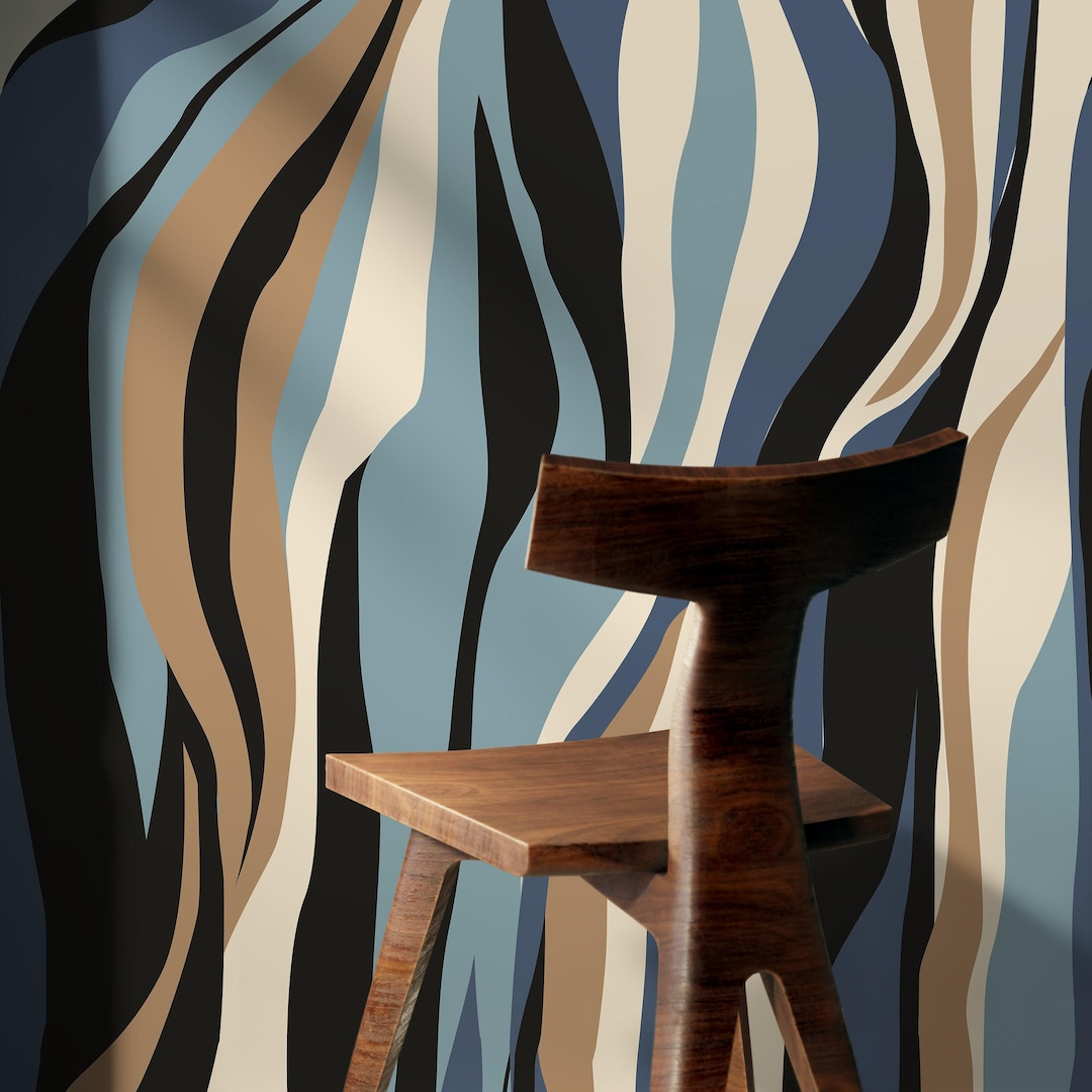 Retro Wavy Blue & Black Wallpaper - D614 - Etsy