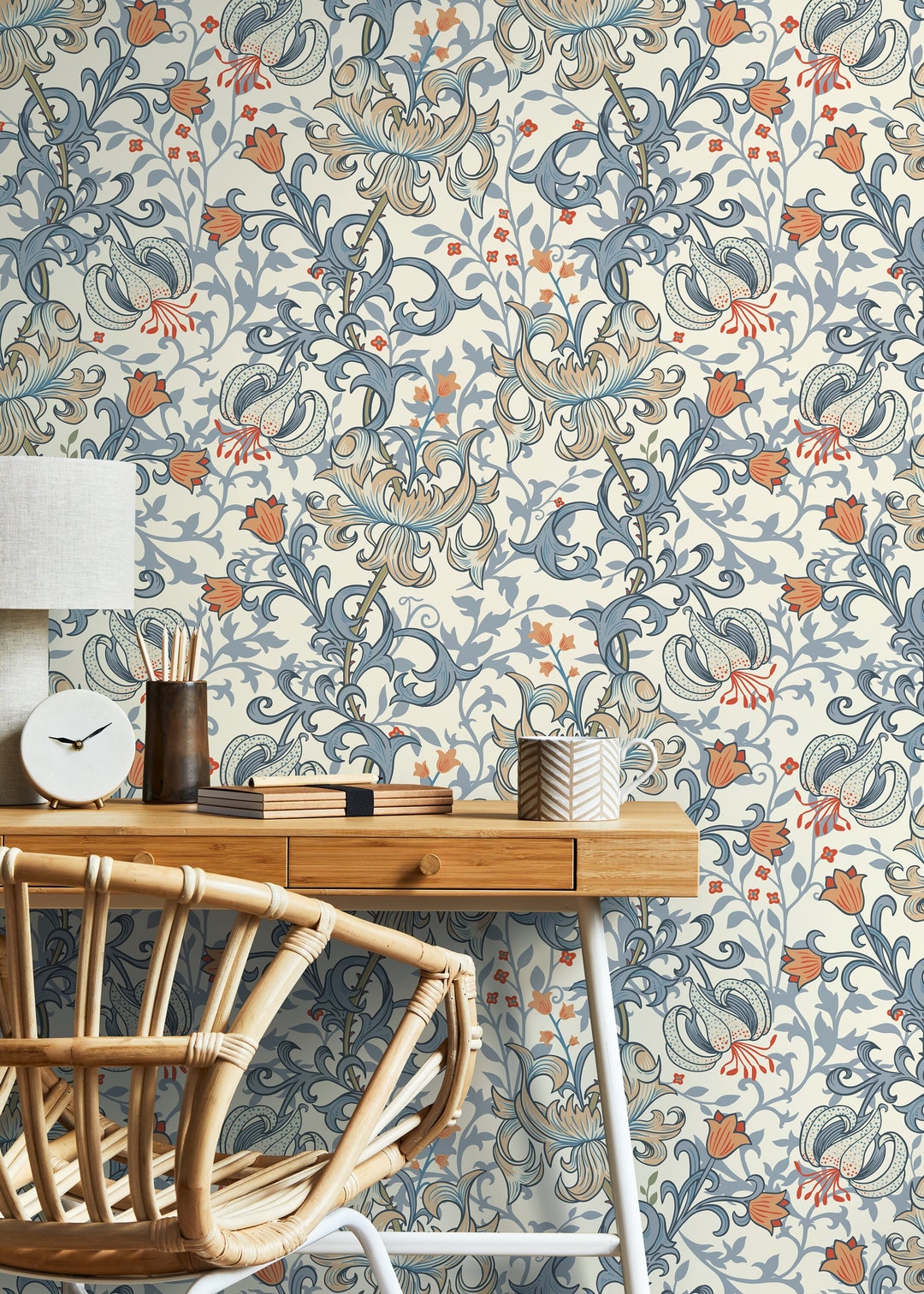 Floral William Morris Wallpaper / Peel and Stick Wallpaper Removable ...