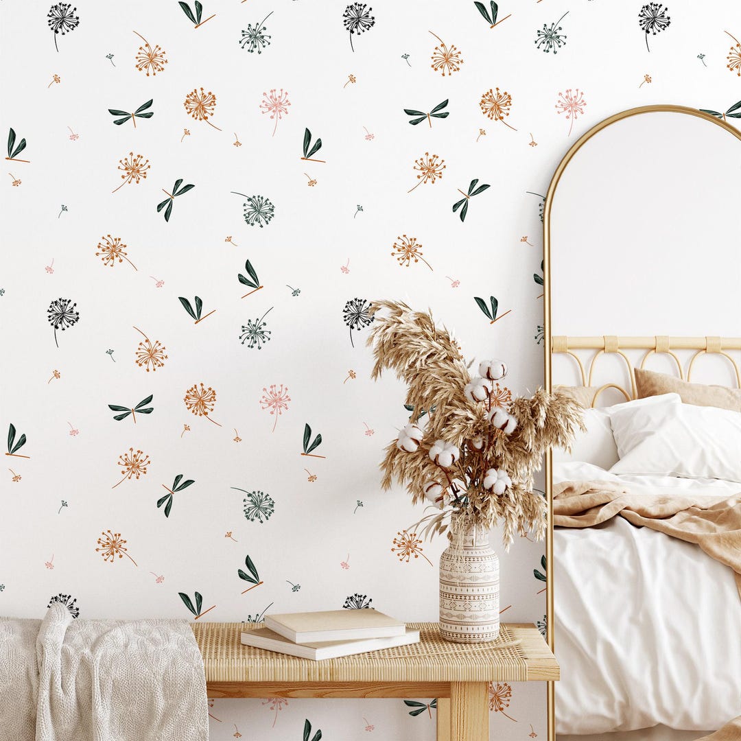 Airy Floral Orange & Black Wallpaper - B975 - Etsy