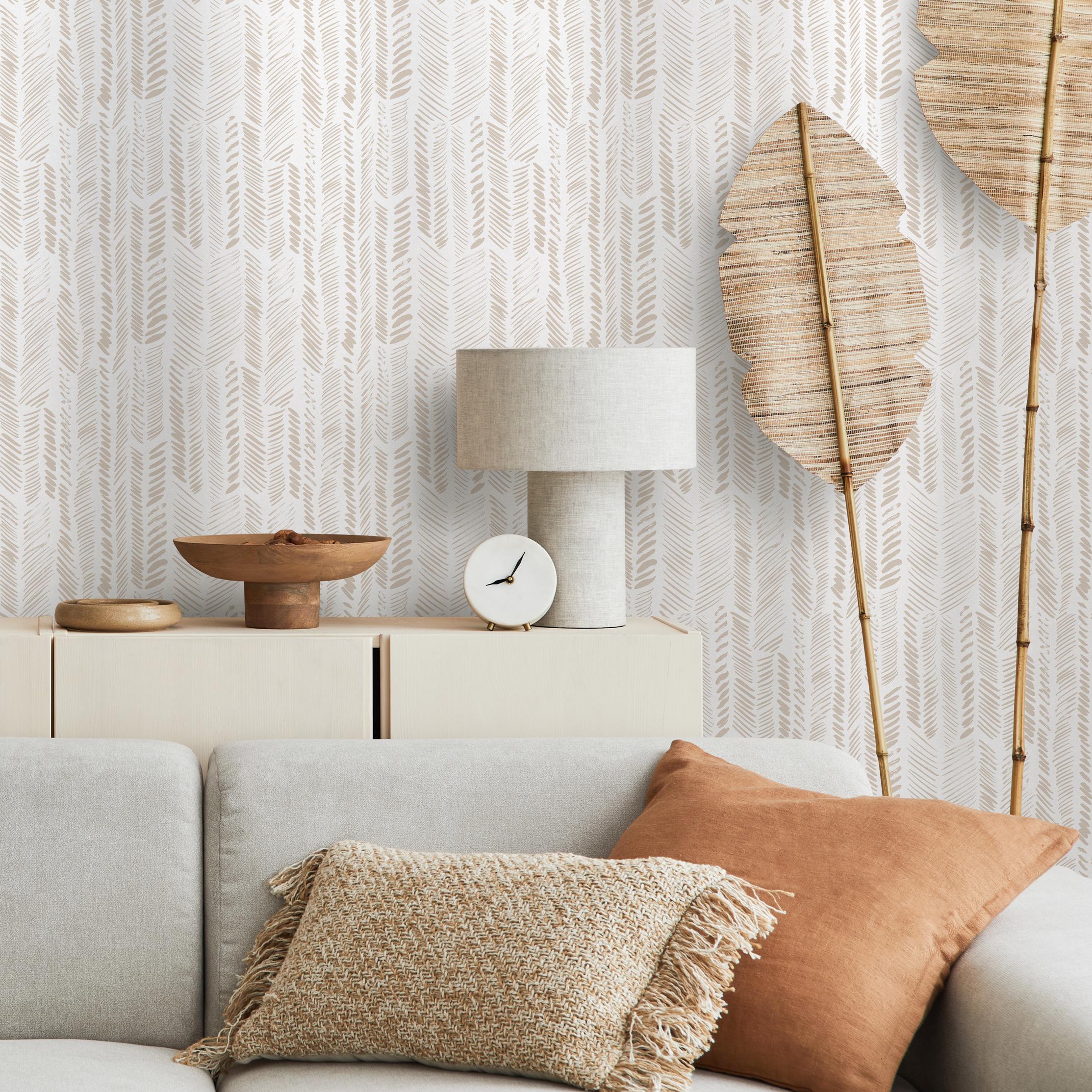 Neutral Boho Herringbone Wallpaper Peel and Stick and Traditional ...