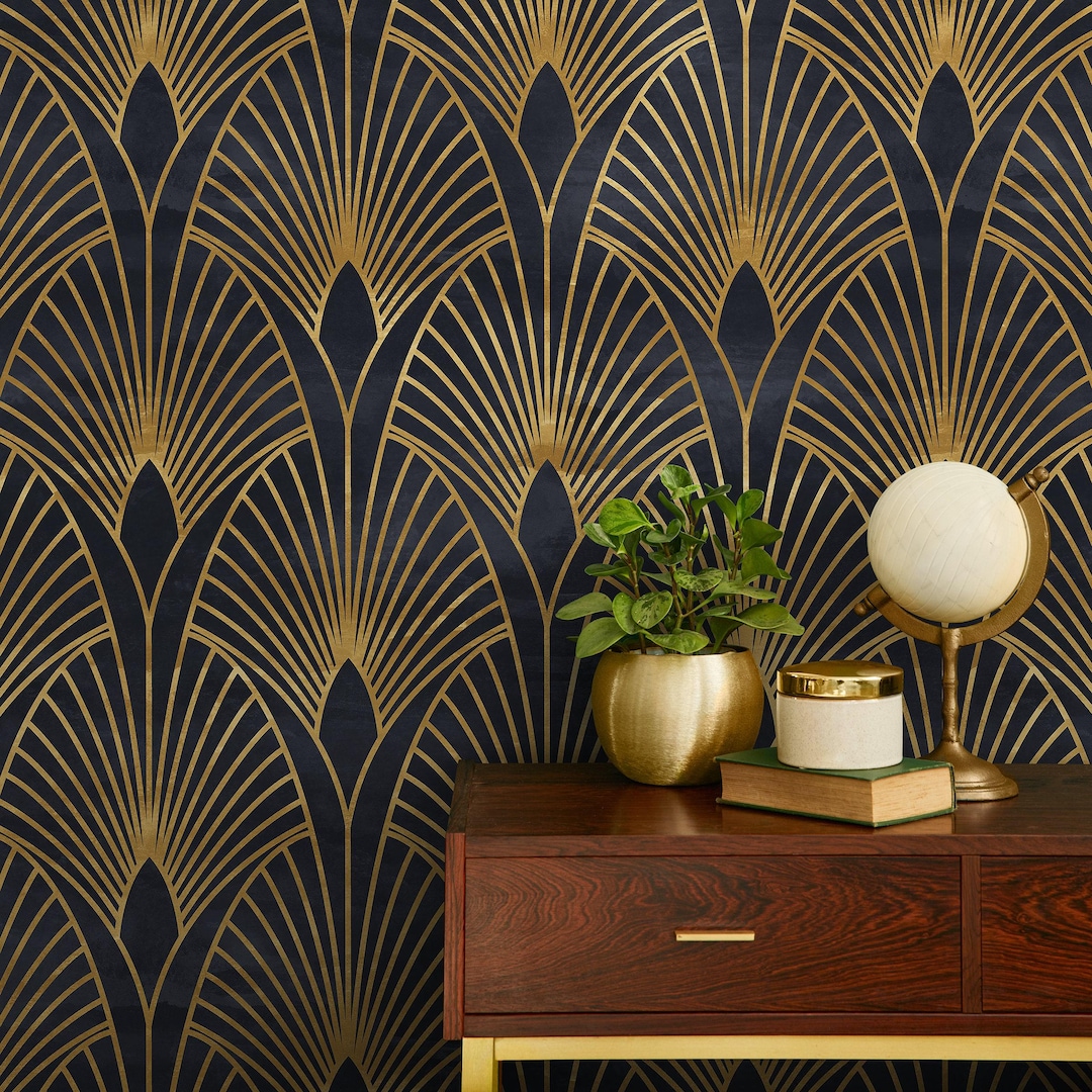 Art Deco Geometric Gold and Black Wallpaper - A537 - Etsy