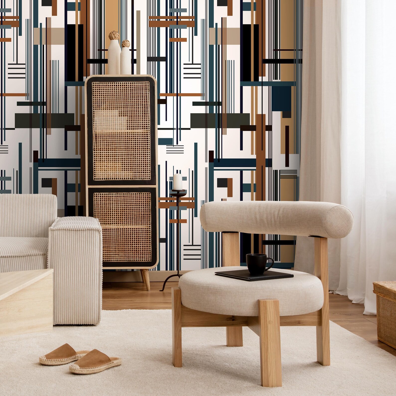 Mid-century Modern Geometric Navy Wallpaper - D752 - Etsy