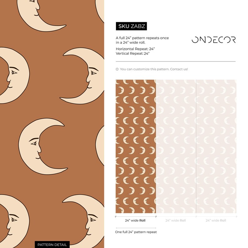 Art Deco Terracotta & Cream Crescent Moon Wallpaper - ZABZ - Etsy
