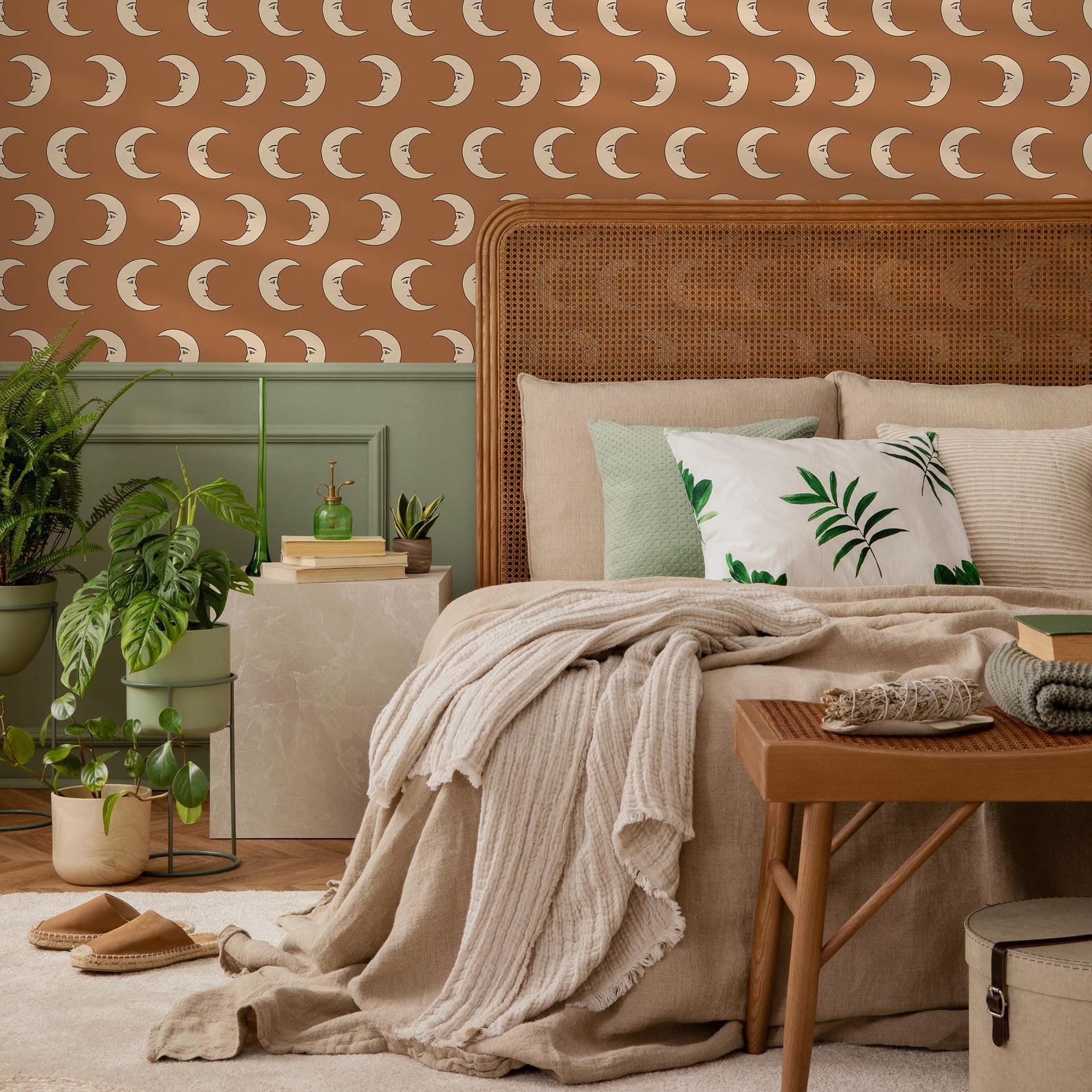 Art Deco Terracotta & Cream Crescent Moon Wallpaper - ZABZ - Etsy